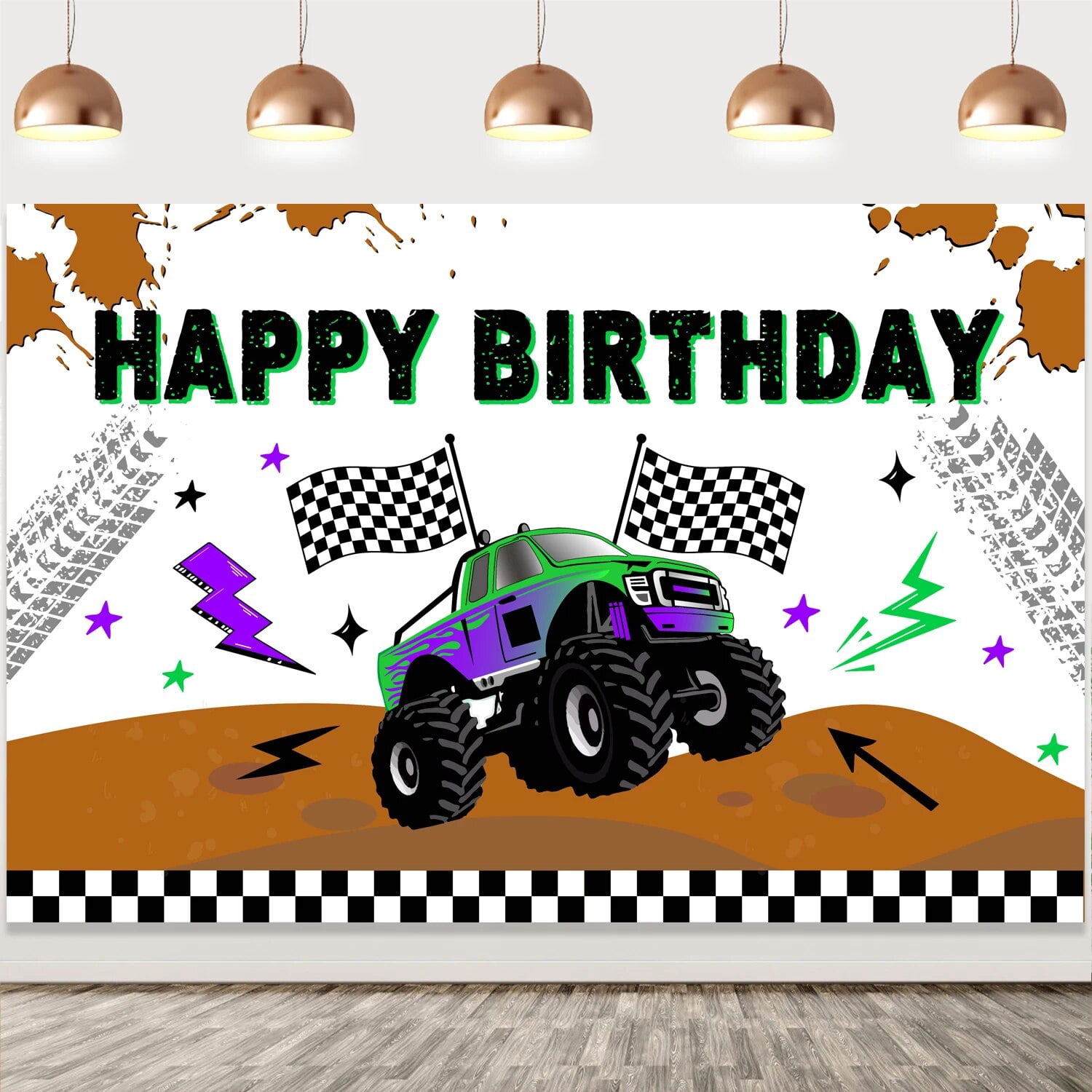 Truck Birthday Banner Backdrop Decor for Boys Girls Racing Cars Flag ...