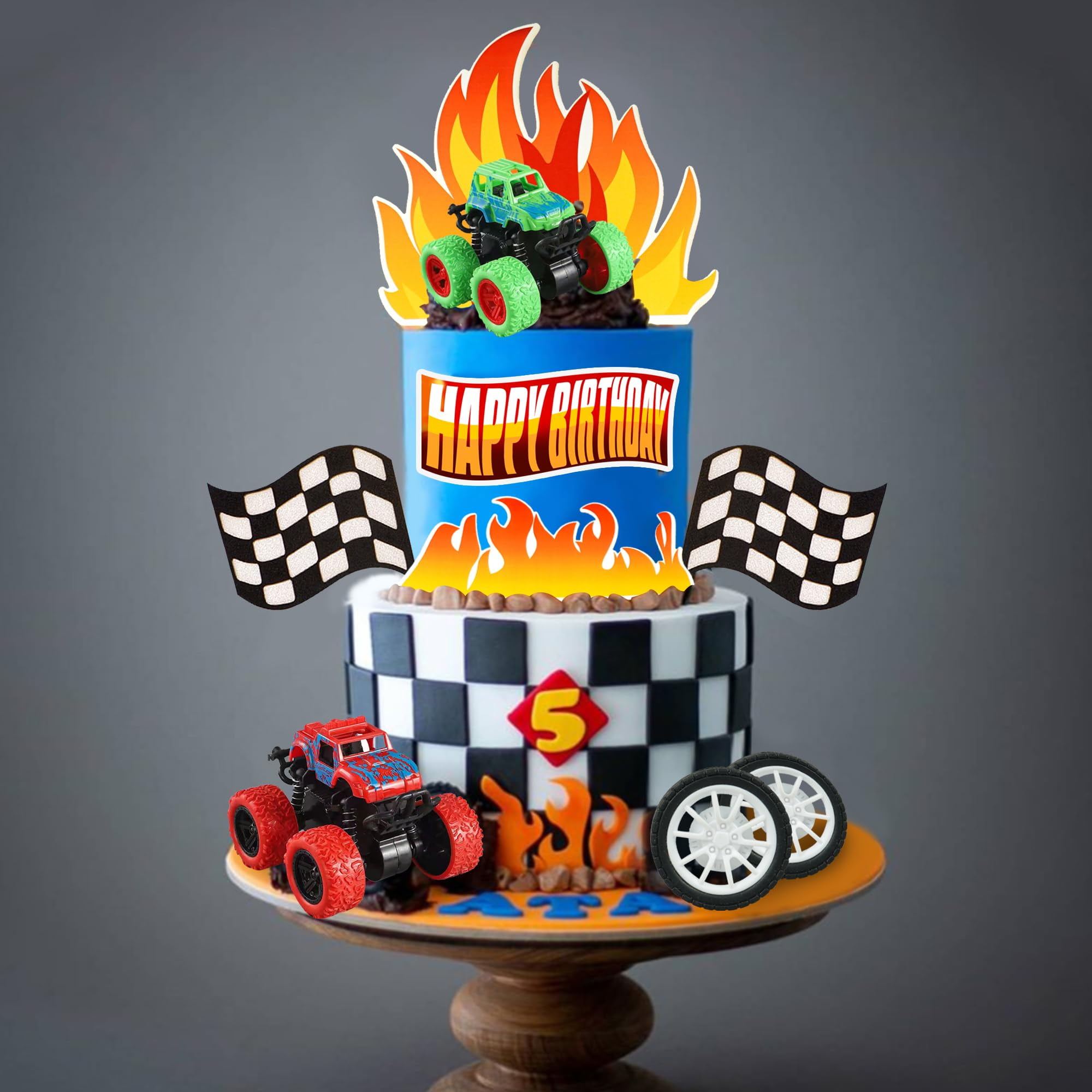 Truck Cake Toppers Truck IFF17 Cake Decorations Flame Blaze Wheel Race ...