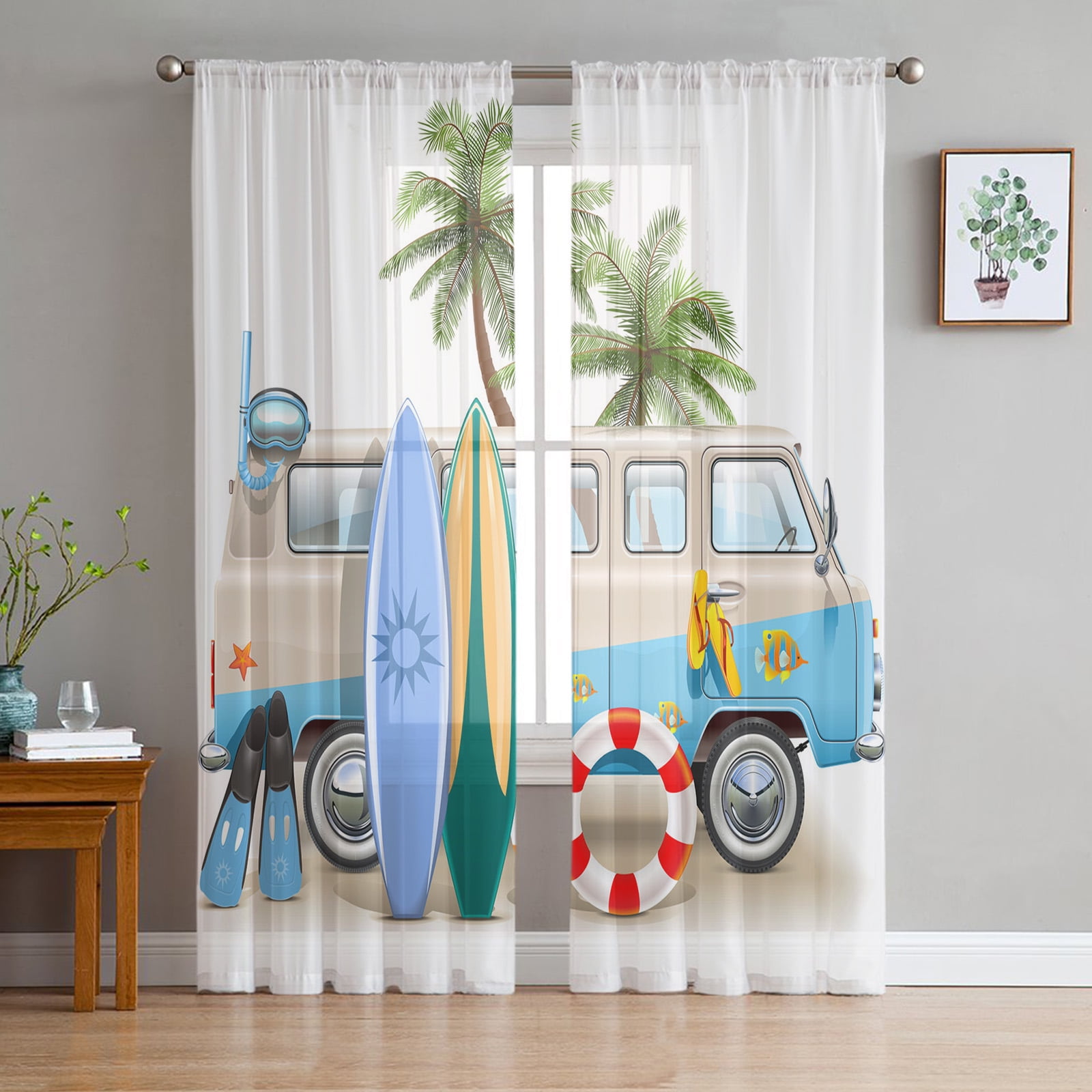 Truck Car Cartoon Sheer Voile Curtains Window Treatment for Kitchen Living Room Bedroom ration ...