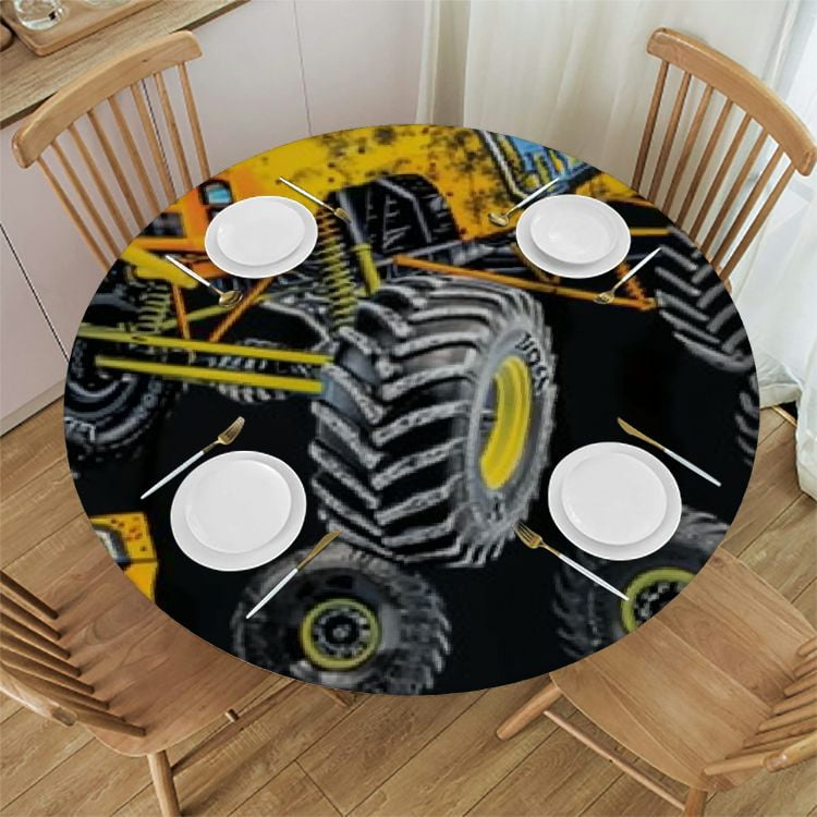 Truck Car Round Tablecloth with Elastic Fitted Table Cloth Tables Party ...