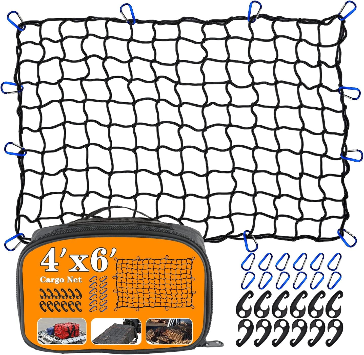 Truck Cargo Net Expands to ' with 4"x4" Mesh Grid Super Duty Bungee ...