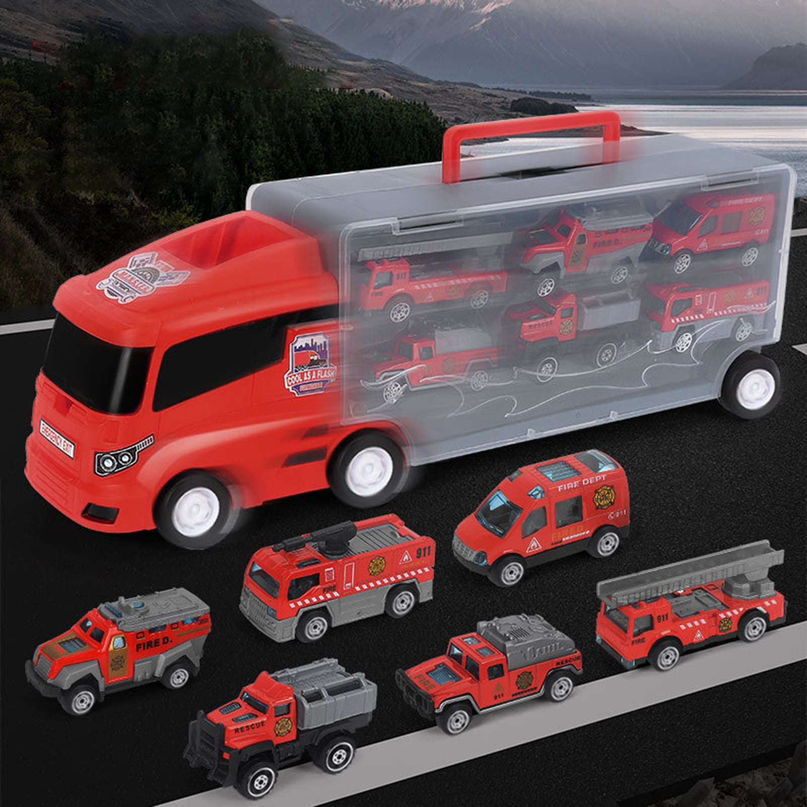 Truck Container Toy - Miniature Fire-Truck Engineering Truck Police-Car ...