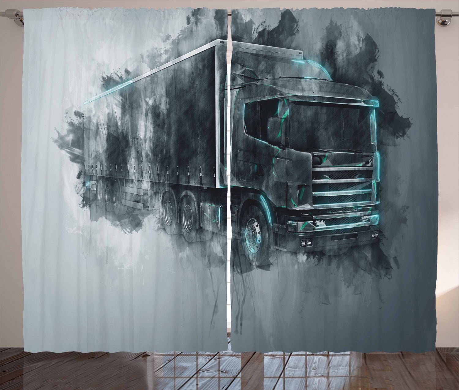 Ambesonne Truck Curtains 2 Panel Set, Cargo Delivery Theme, 108" x 63 ...