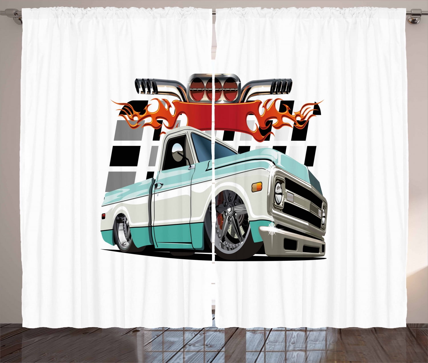Ambesonne Truck Curtains 2 Panel Set, Lowrider Pickup Vehicle, 108" x 90", Multicolor - Walmart.com