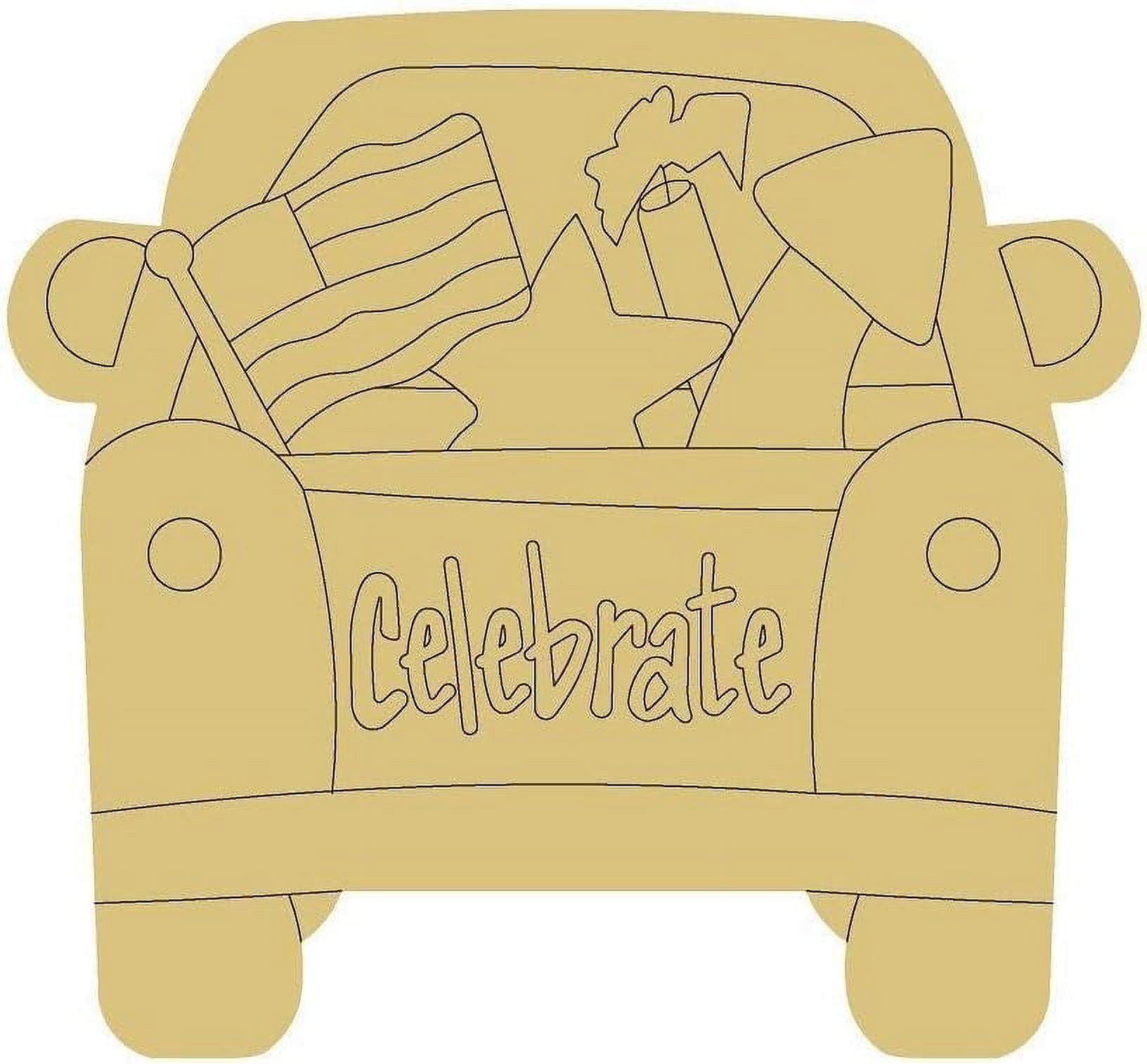Truck Design by Lines Cutout Unfinished Wood 4th of July Memorial Day Door Hanger MDF Shape ...