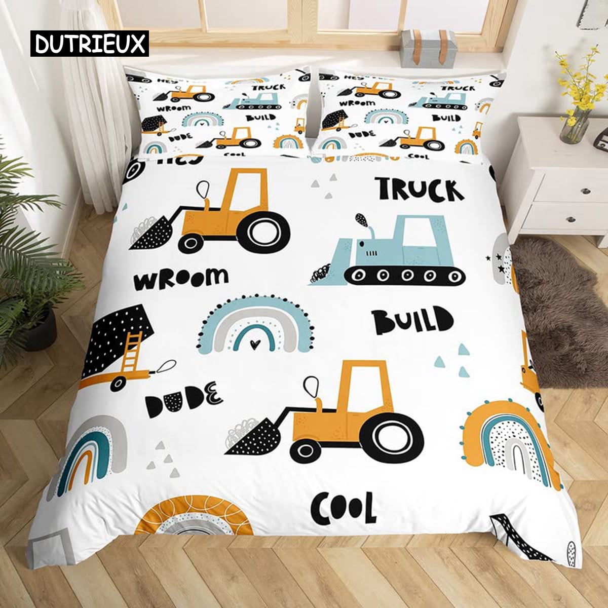 Truck Excavator Duvet Cover Set Size for Kids Nursery Cartoon Tractor ...
