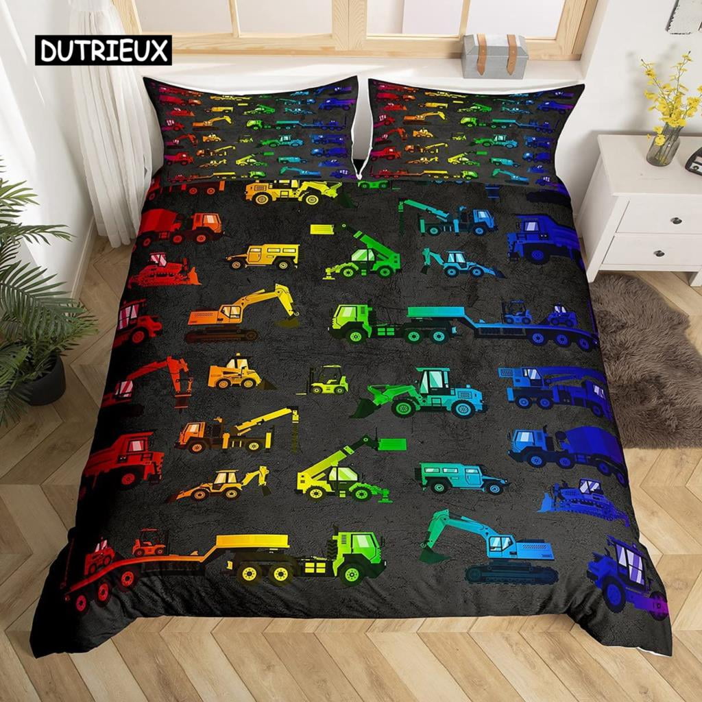 Truck Excavator Duvet Cover Set Size for Kids Nursery Cartoon Tractor ...