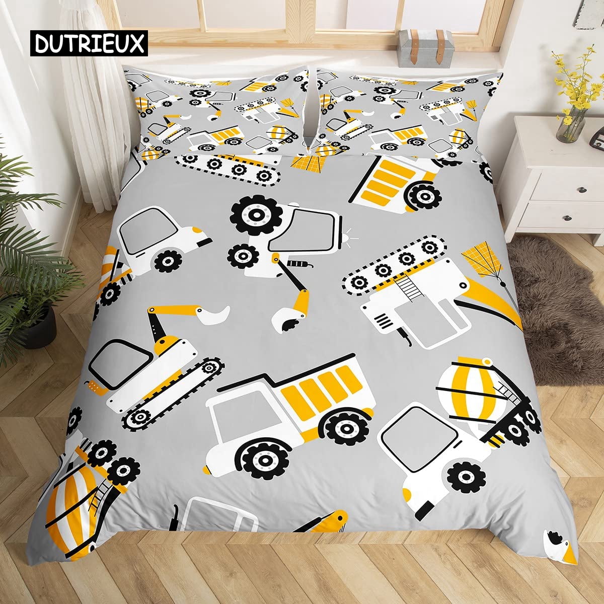 Truck Excavator Duvet Cover Set Size for Kids Nursery Cartoon Tractor ...