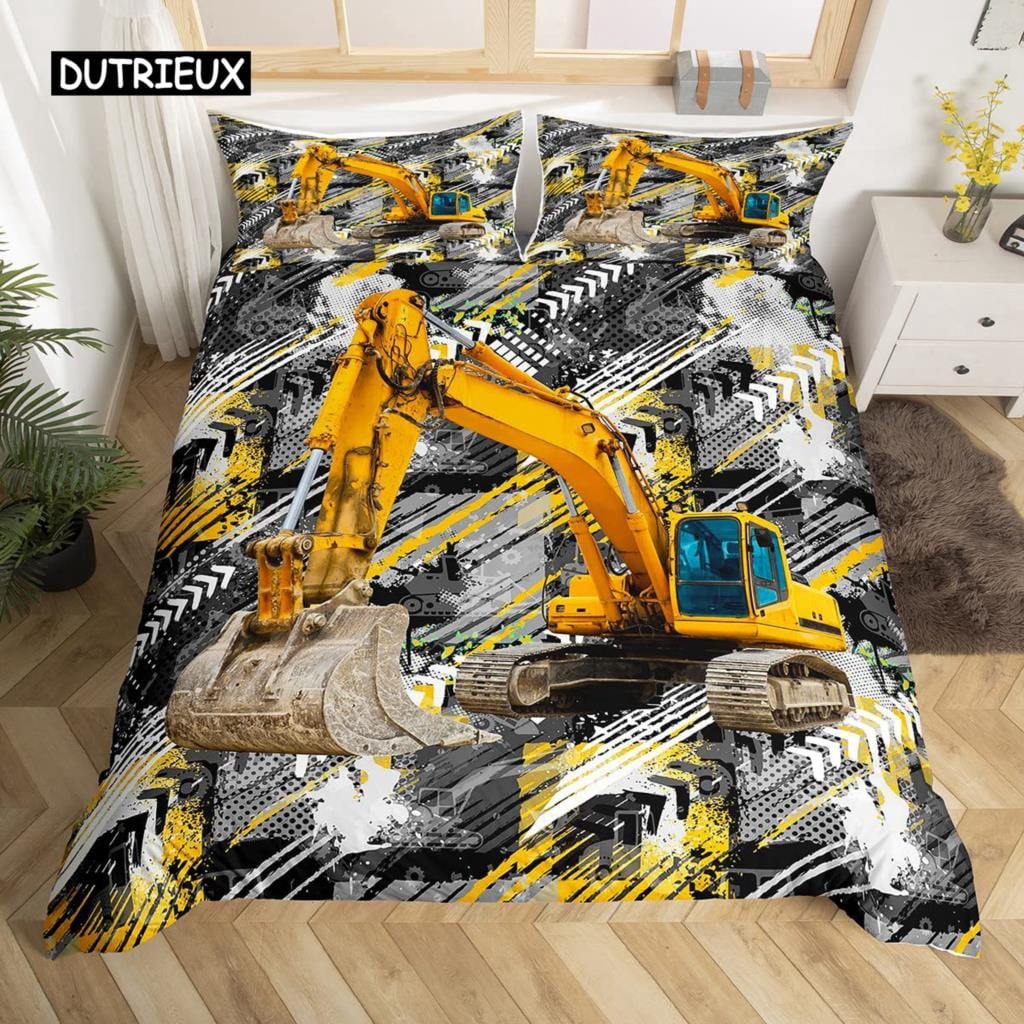 Truck Excavator Duvet Cover Set Size for Kids Nursery Cartoon Tractor ...