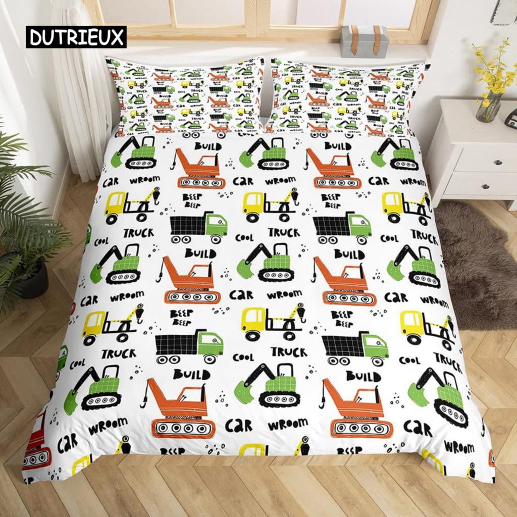 Truck Excavator Duvet Cover Set Size for Kids Nursery Cartoon Tractor ...
