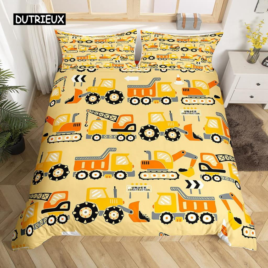Truck Excavator Duvet Cover Set Size for Kids Nursery Cartoon Tractor ...