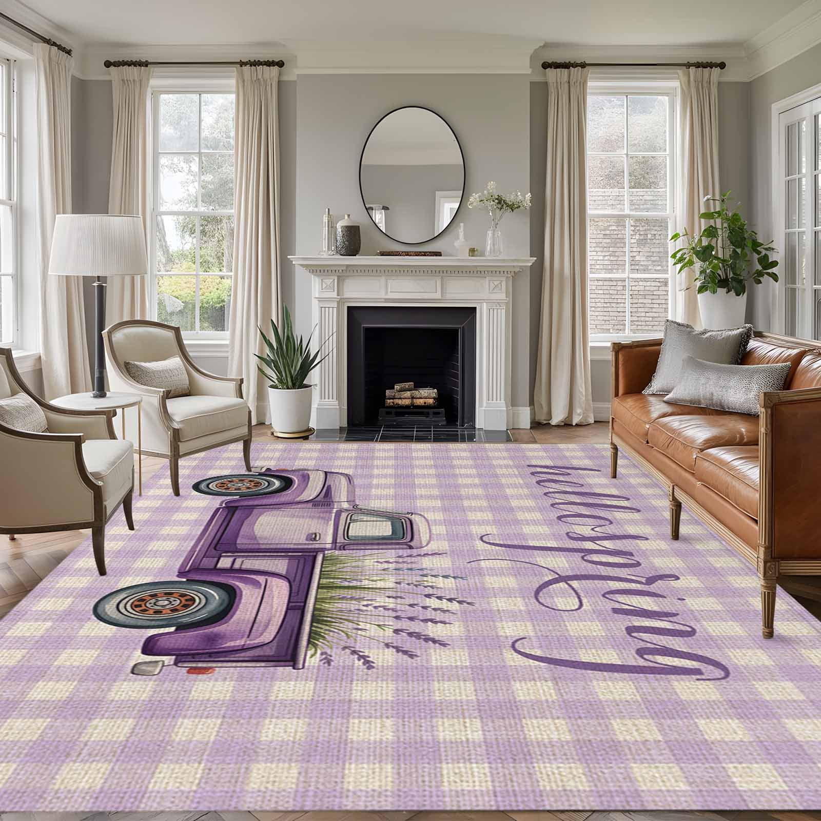 Truck Lavenders 5'x8' Area Rug for Living Room, Purple Buffalo Plaid ...