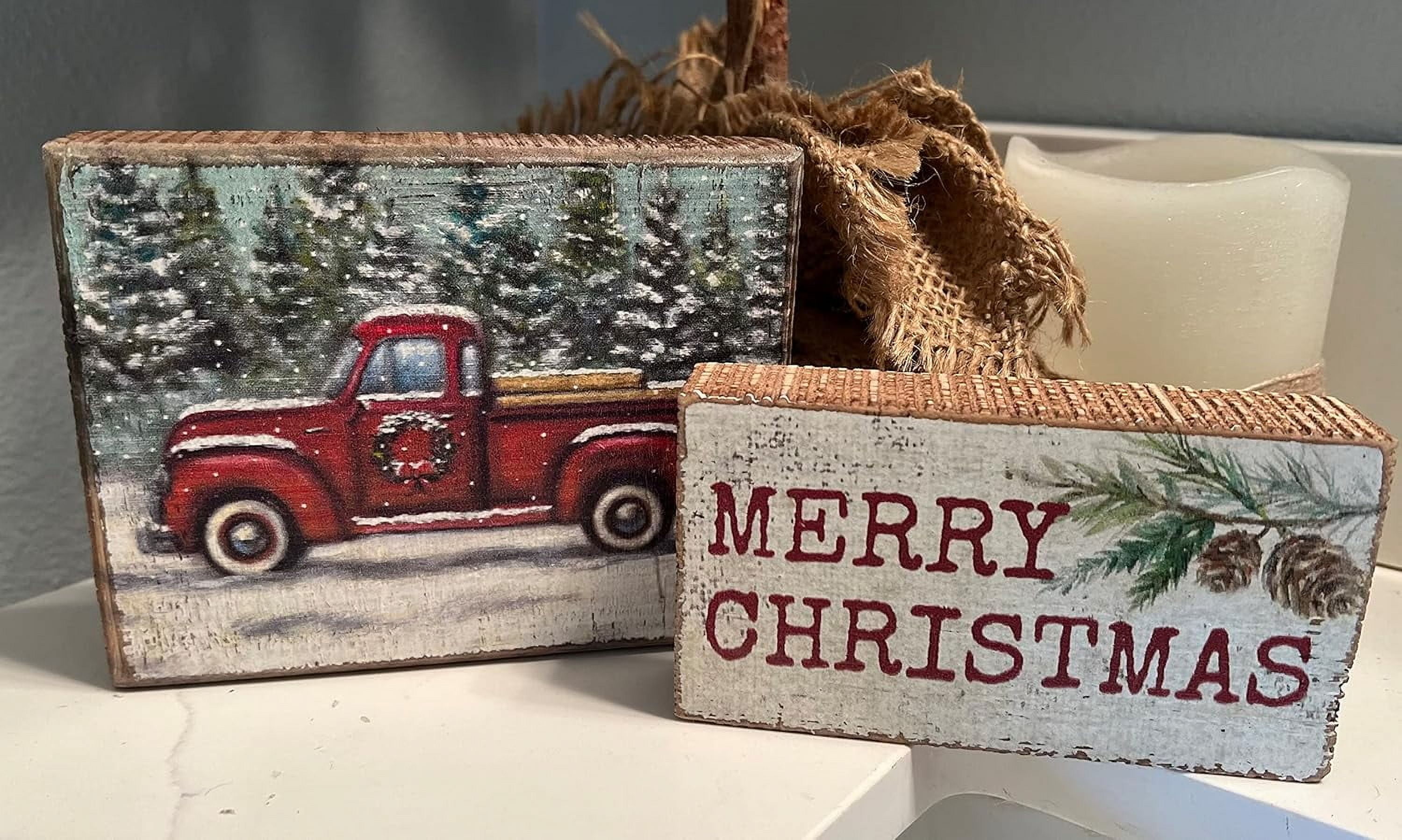 Truck Merry Christmas Block sign set bundle- cute decoration - Walmart.com