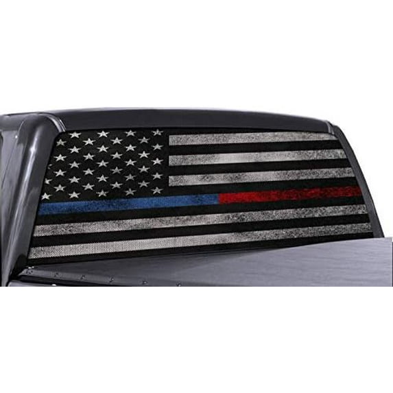 Truck Rear Window Wrap Thin Blue Line Red Line Flag Perforated Vinyl ...