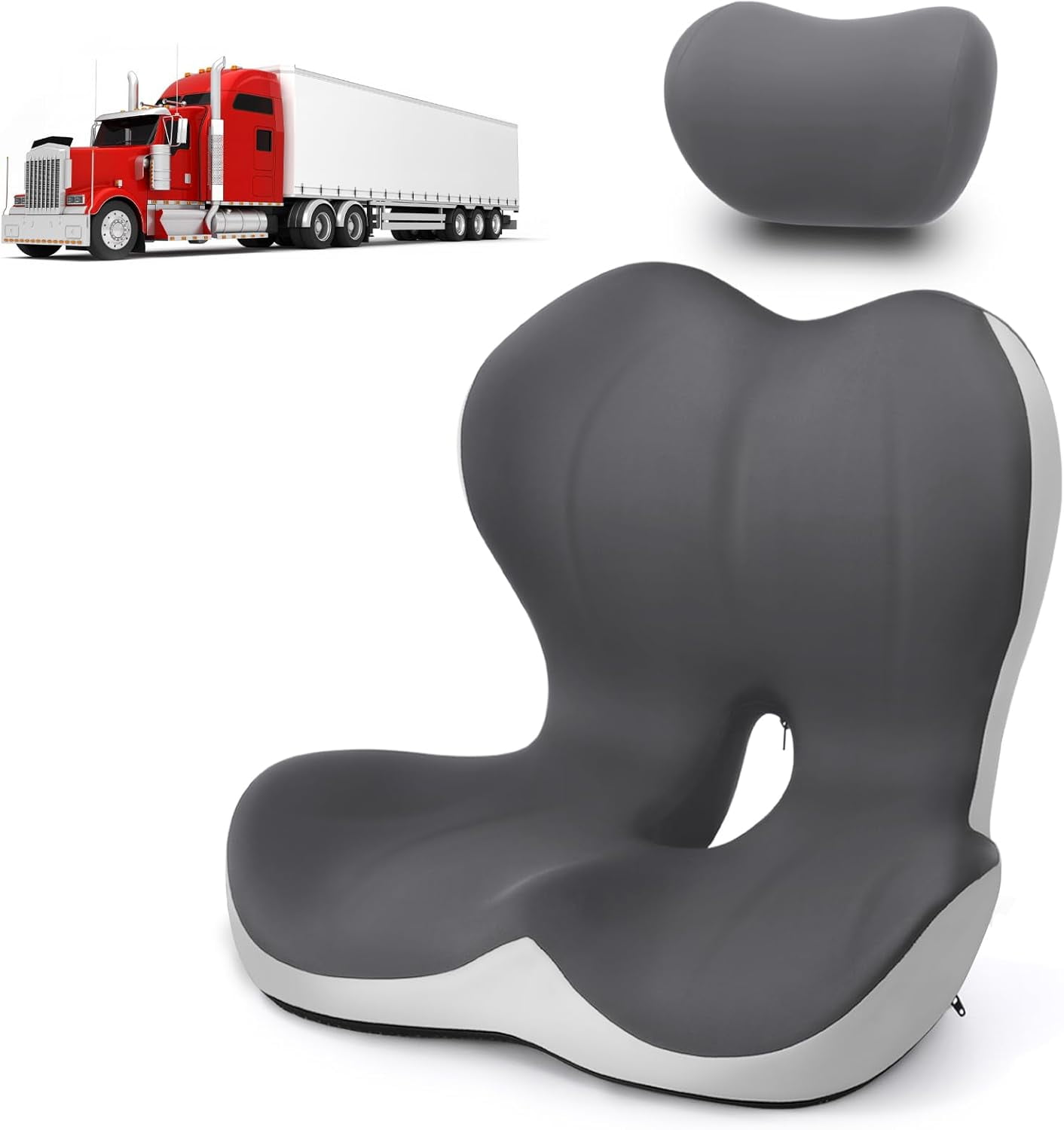 Truck Seat Cushion and Headrest 2-in-1 Set for Truck Driver, Lumbar ...