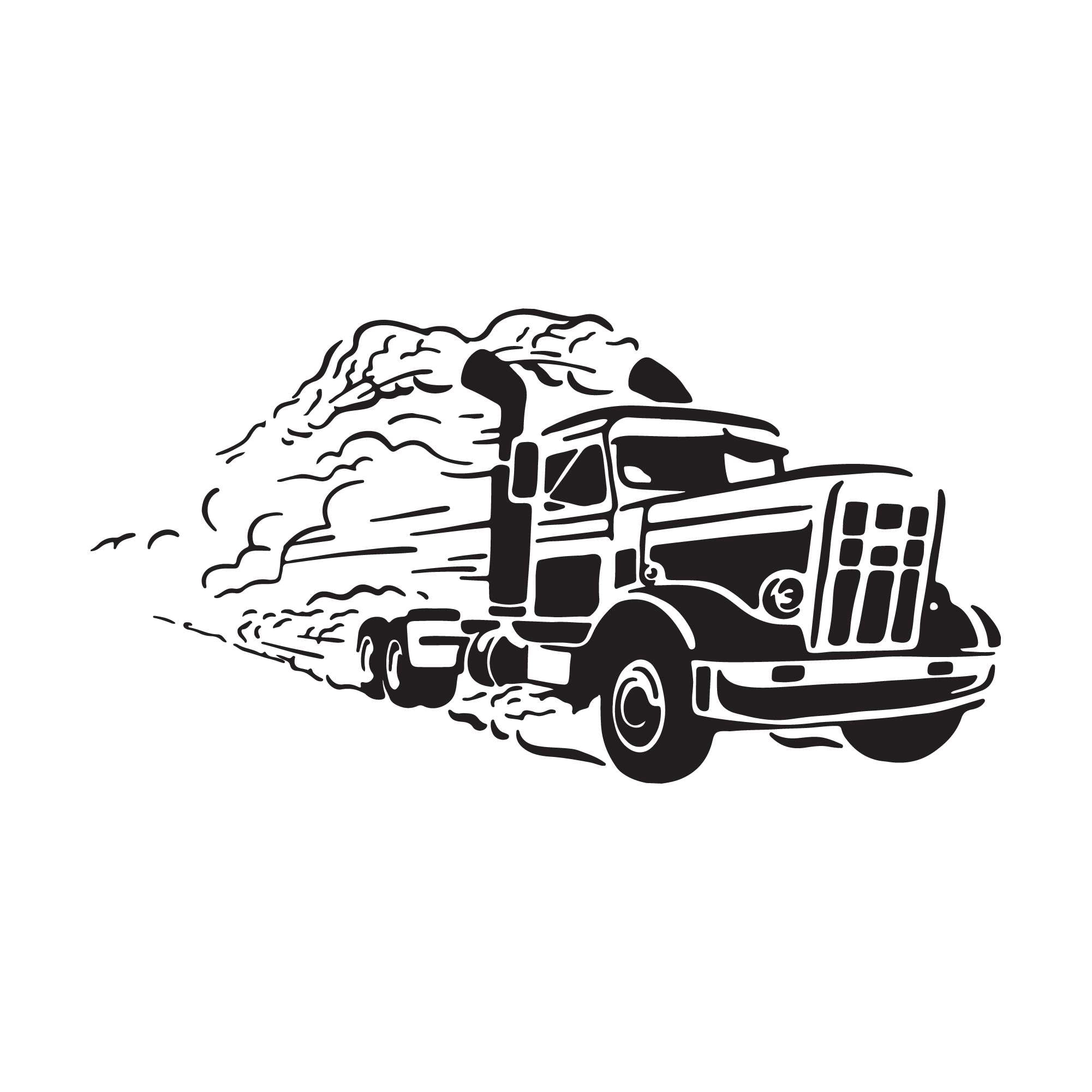 Truck With Smoke Silhouette Vehicle Vinyl Design Wall Art Sticker ...