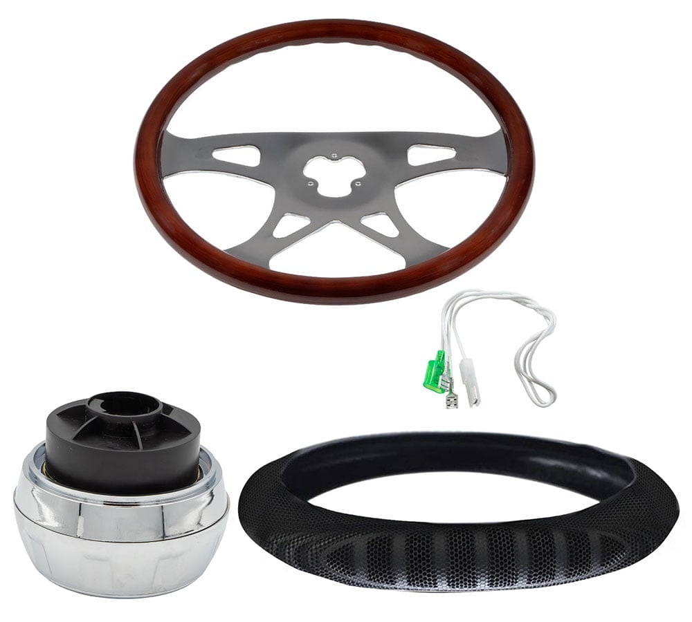 Truck Steering Wheel Kit - 18"Wood 4Spoke Chrome Steering Wheel with ...