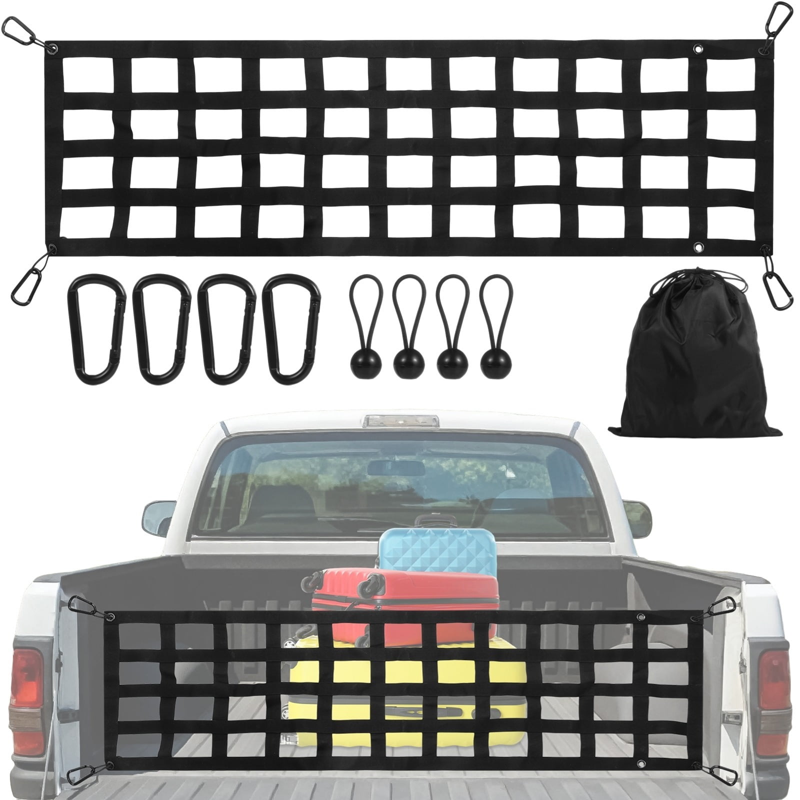 Truck Tailgate Cargo Net, 59" x 18" Full Size Polyester Tailgate Net ...
