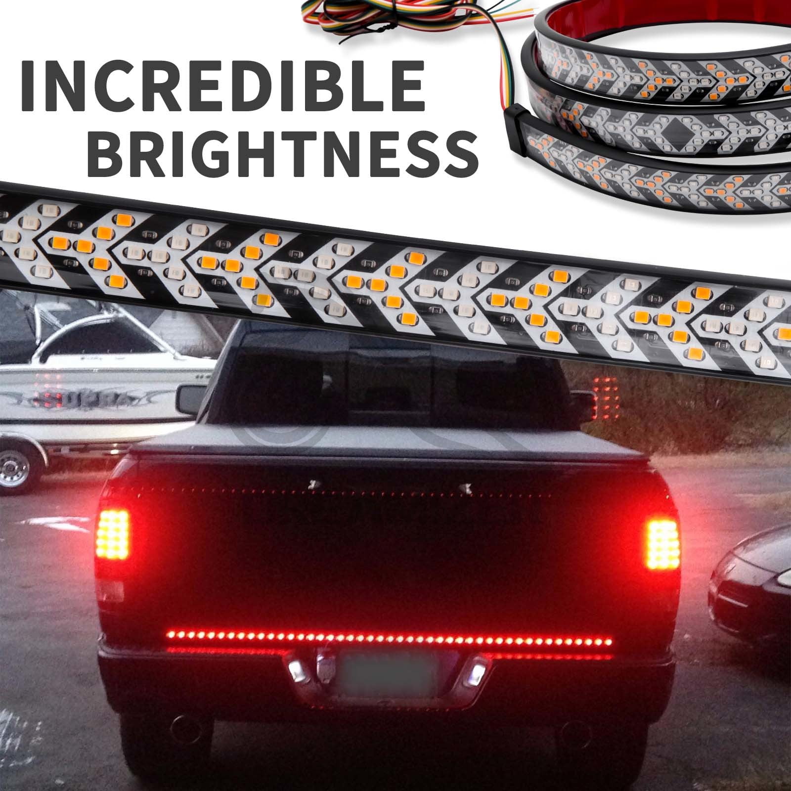 Truck Tailgate Light Bar, 60" Triple Row LED Strip With Red Brake White ...