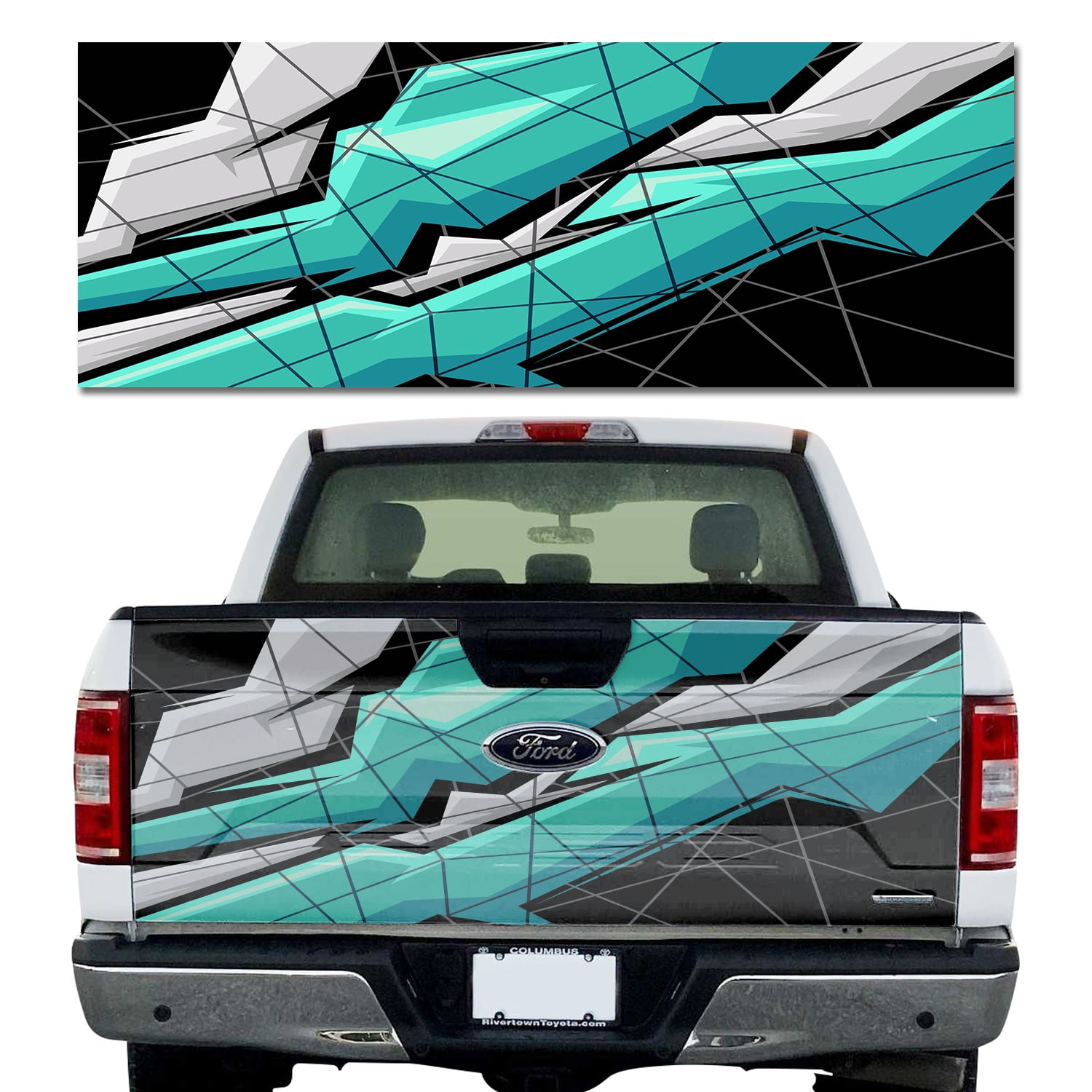 Truck Tailgate Wrap Polygon Grunge Cyan HD Decal Graphics MightySkins ...