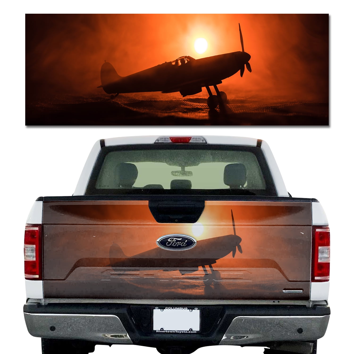 Truck Tailgate Wrap Sunset Fighter Plane HD Decal Graphics MightySkins ...