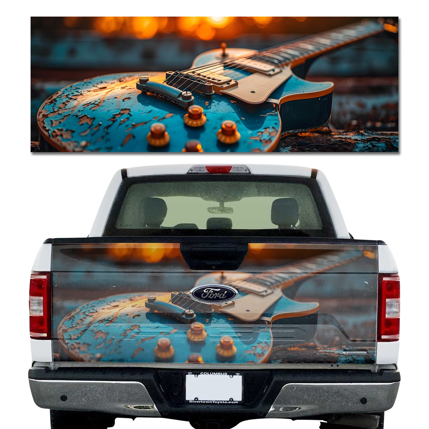 Truck Tailgate Wrap Weathered Vintage Guitar HD Decal Graphics ...