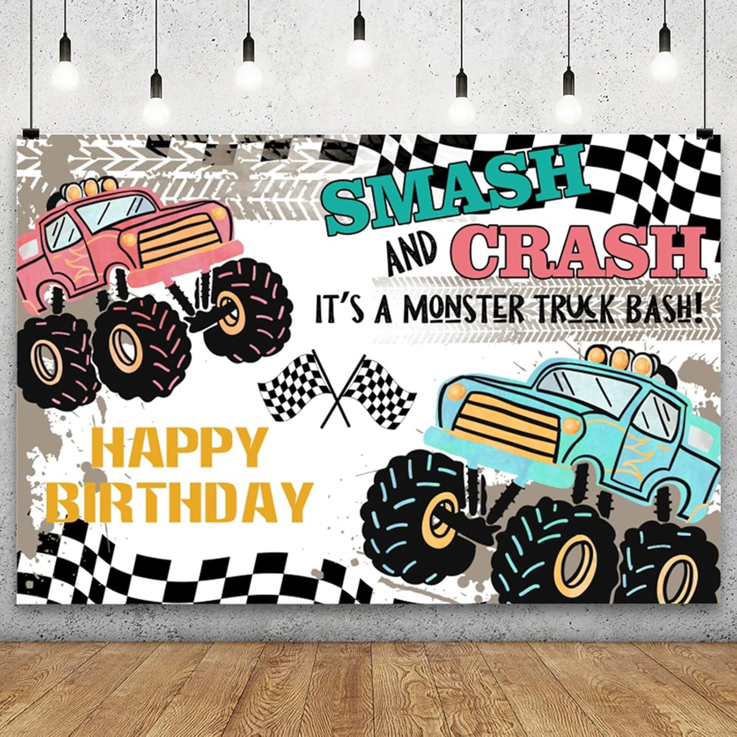 Truck Theme Happy Birthday Backdrop Smash and Crash It's a Monster ...