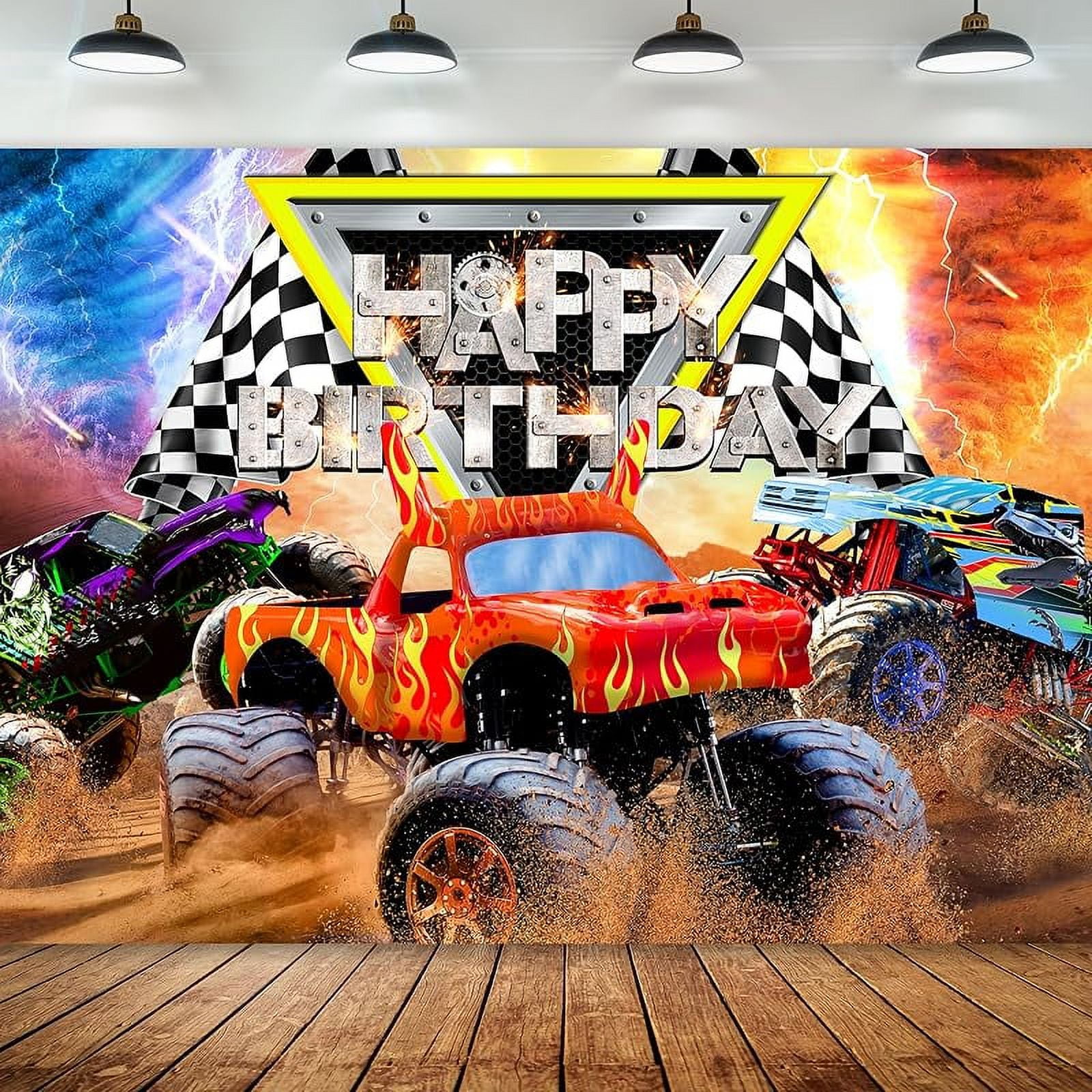 Truck Themed Birthday Backdrop Photography Black White Monster Car Jam ...