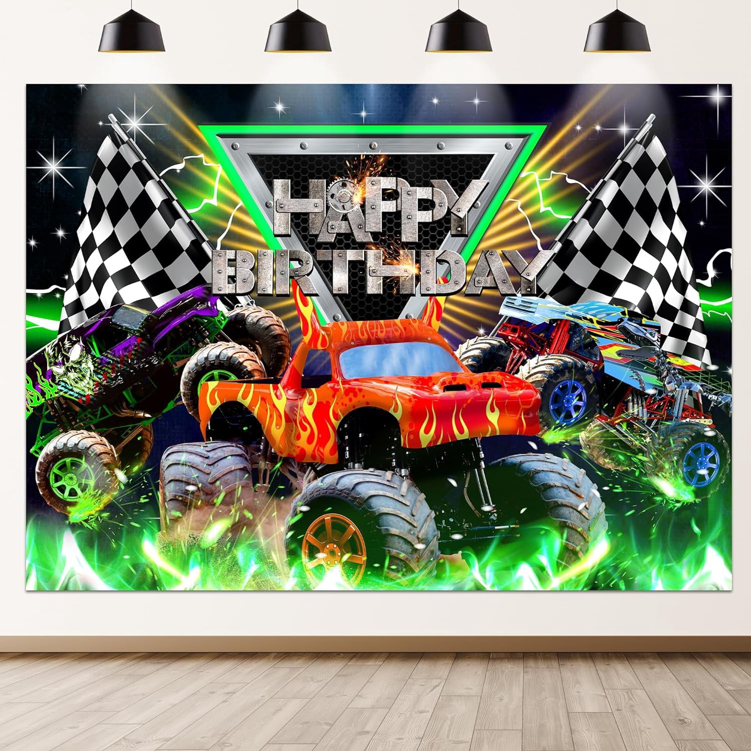 Truck Themed Happy Birthday Backdrop Photography Monster Party Supplies ...