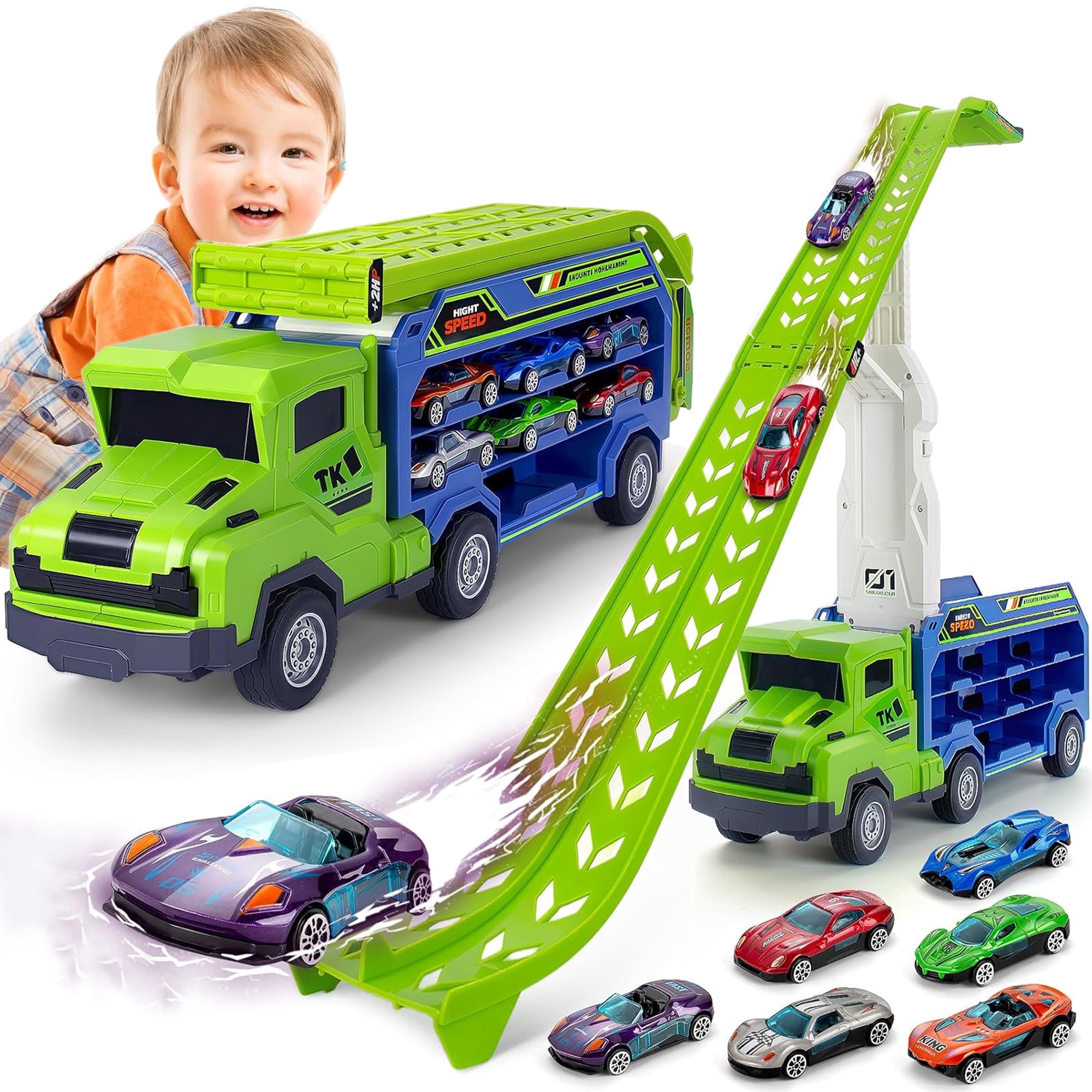 Truck Toys Car for 3, 4, 5, 6 Years Old Boys, Transport Truck Car Toy ...