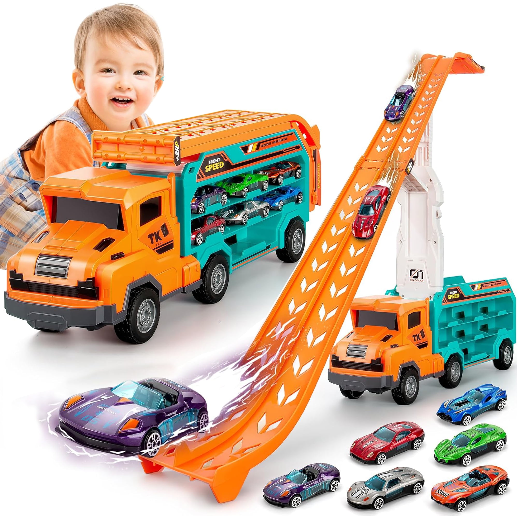 Truck Toys Car for 3, 4, 5, 6 Years Old Boys, Transport Truck Car Toy ...