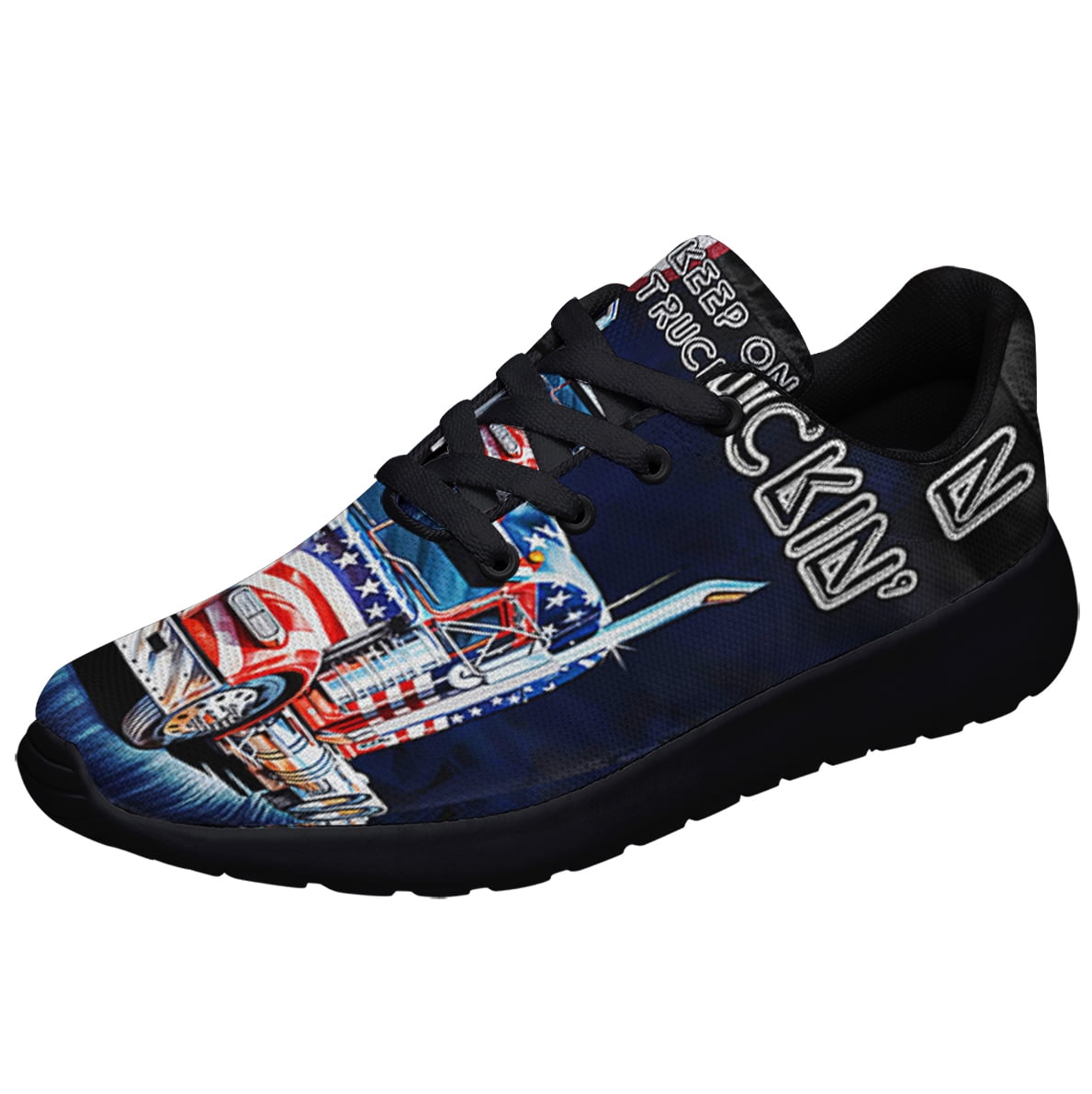 Truck Trucker American flag Keep On Truckin' Shoes Sneakers Black Size ...