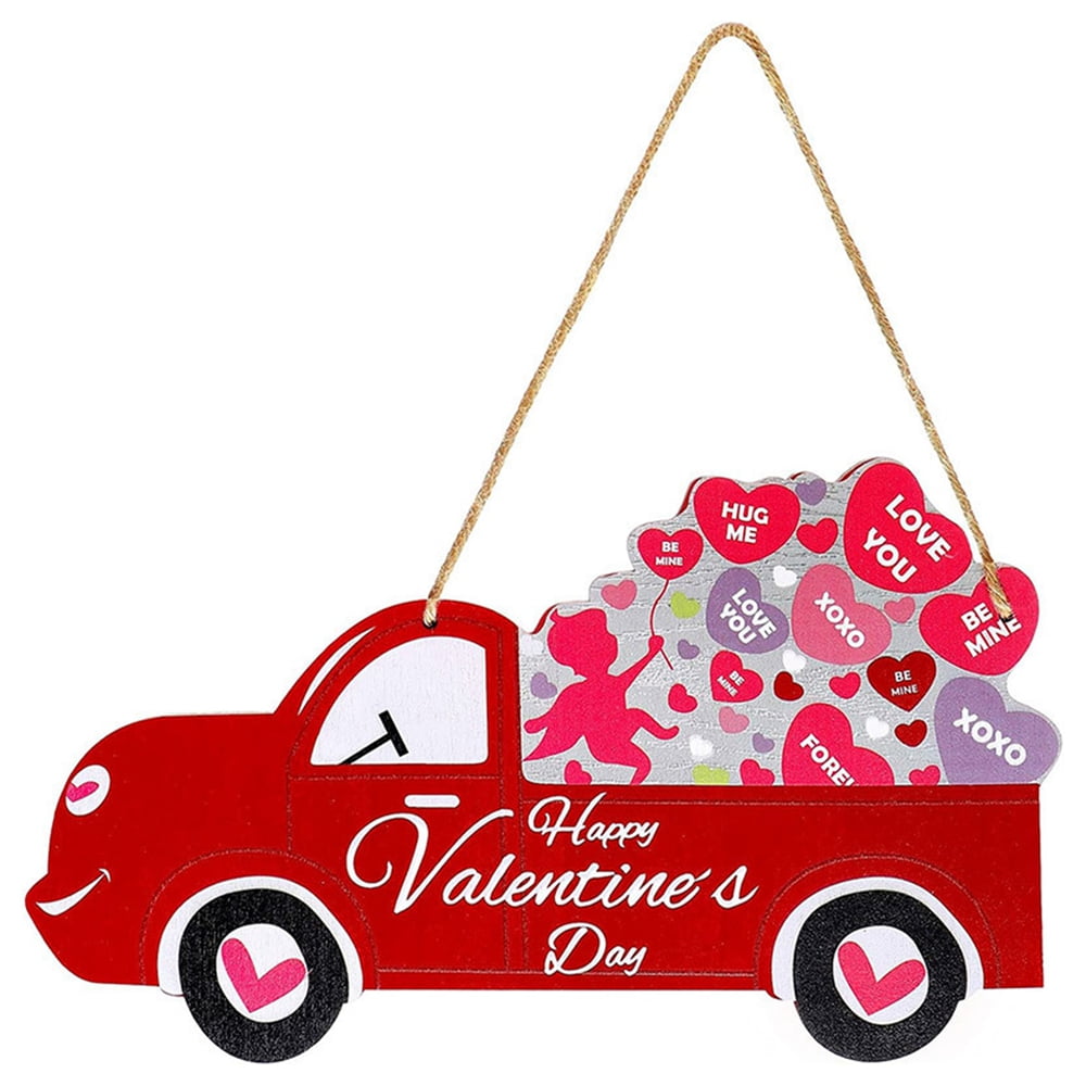 Truck Wooden Sign Pendant - Valentine's Day Red Truck Door Plate ...