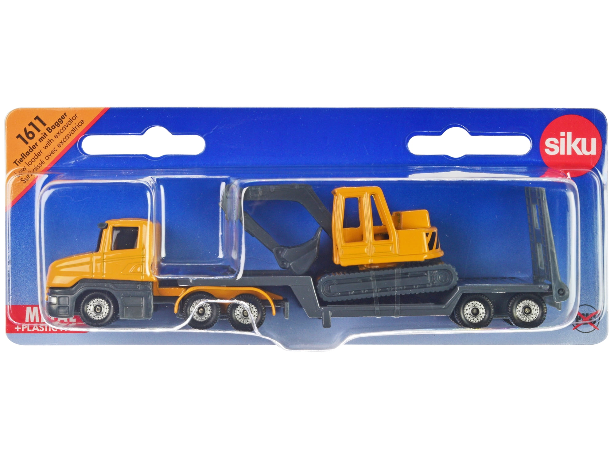 Truck with Low Loader Trailer and Excavator Yellow Diecast Model by ...