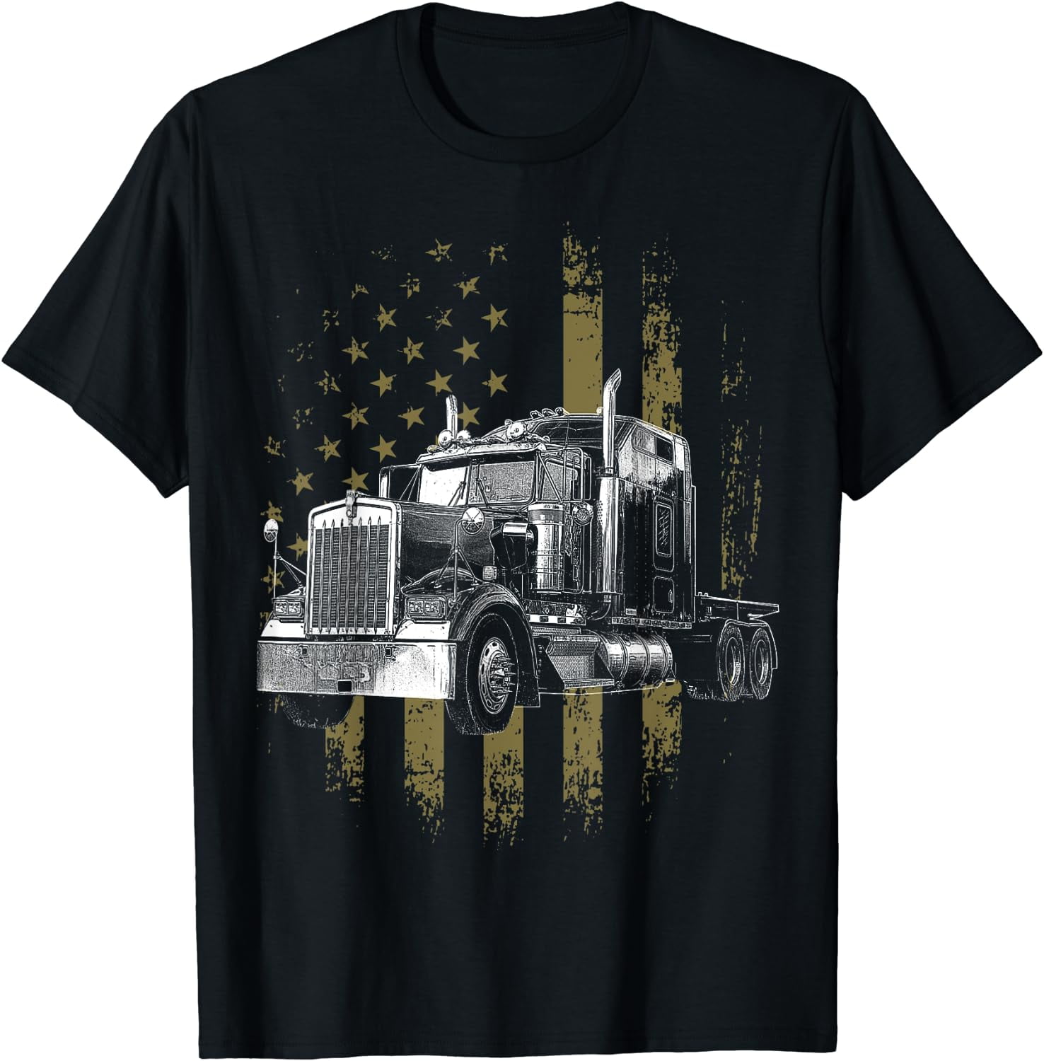 Trucker American Flag Big Rig Semi-Trailer Truck Driver Gift T-Shirt ...