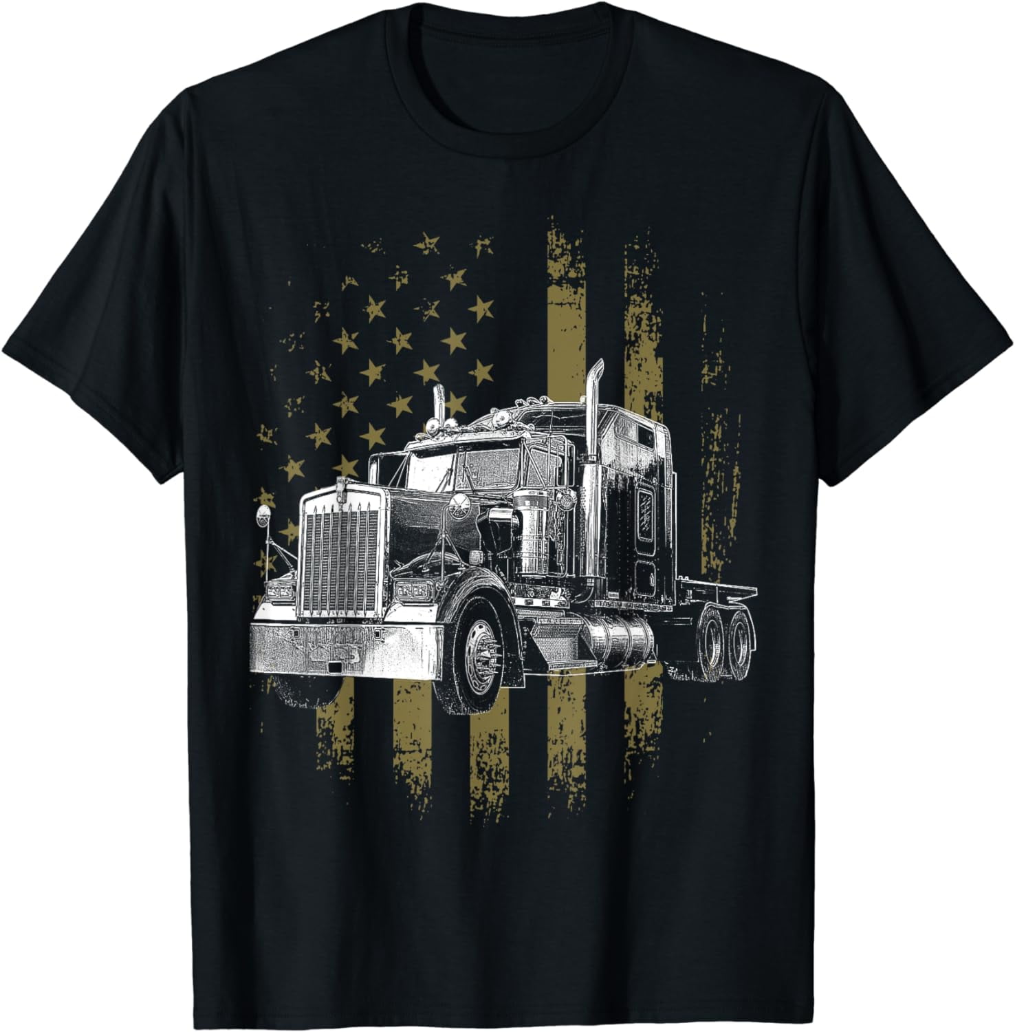 Trucker American Flag Big Rig Semi-Trailer Truck Driver Gift T-Shirt ...