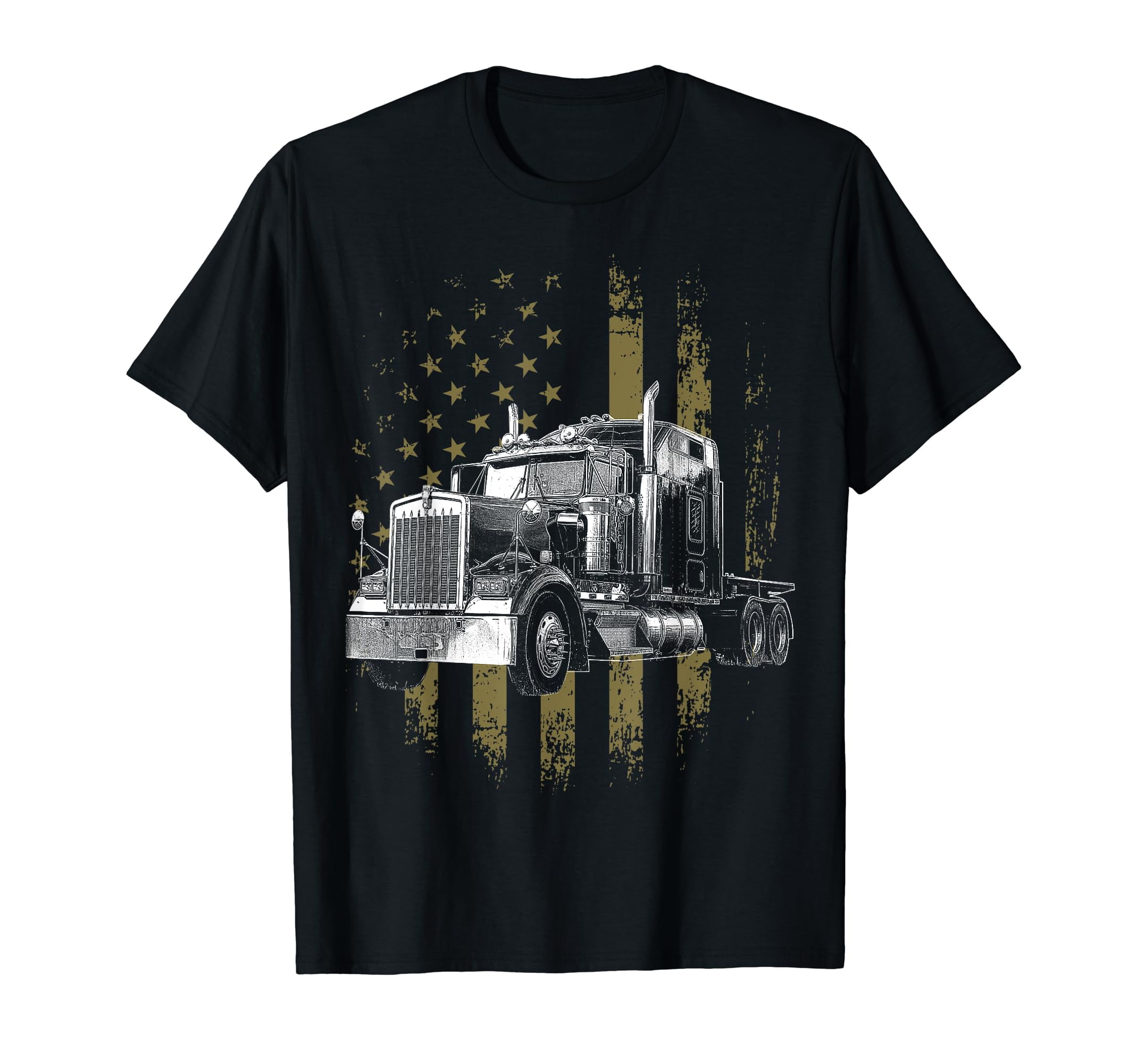 Trucker American Flag Big Rig Semi-Trailer Truck Driver Gift T-Shirt ...