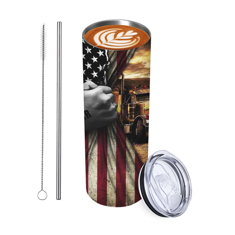 Trucker American Flag Us 20oz Coffee Mug Cup,Stainless Steel Thermos ...