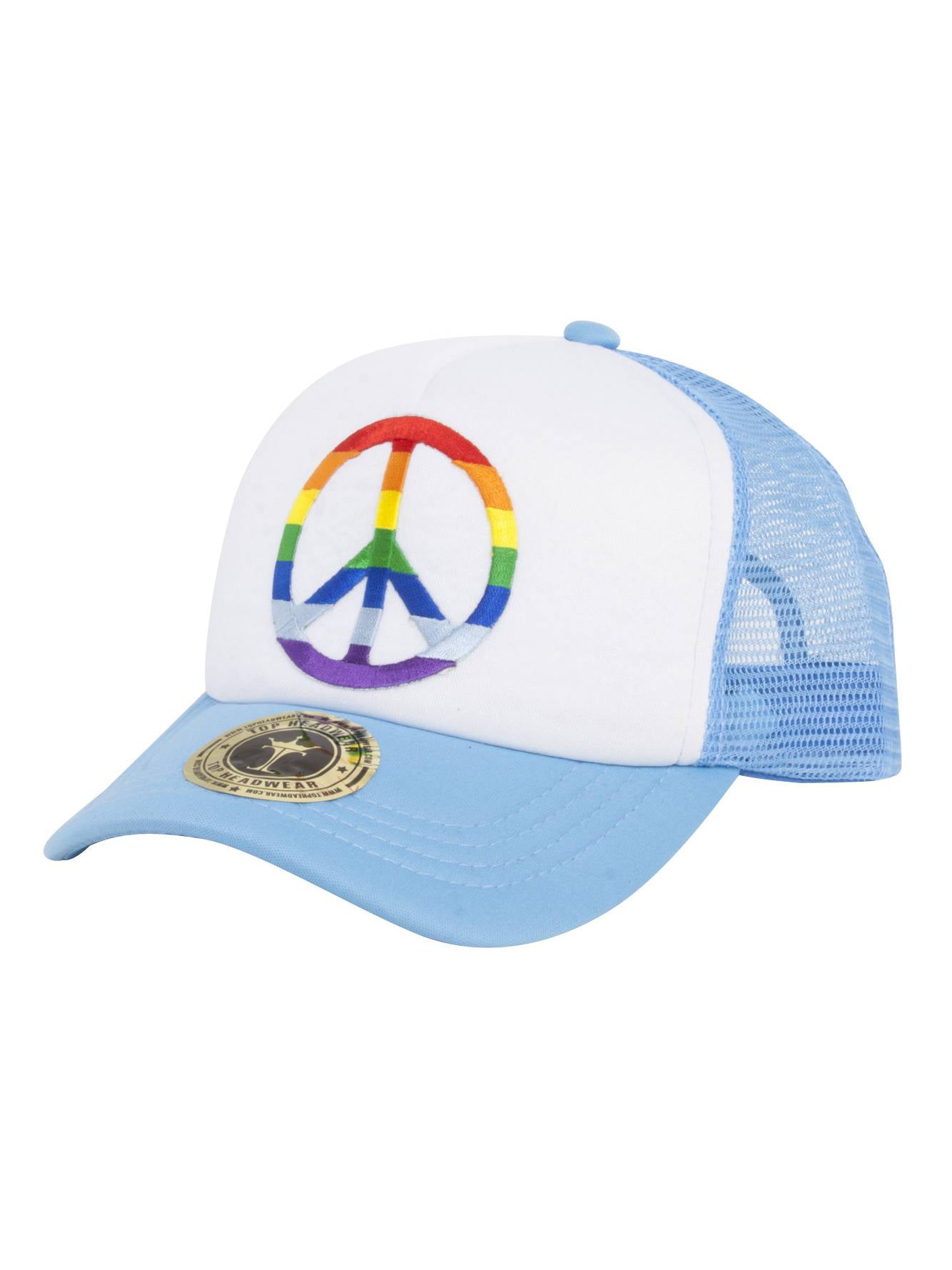 Trucker Foam Peace Sign Rainbow Mesh Snapback - Light Blue - Walmart.com