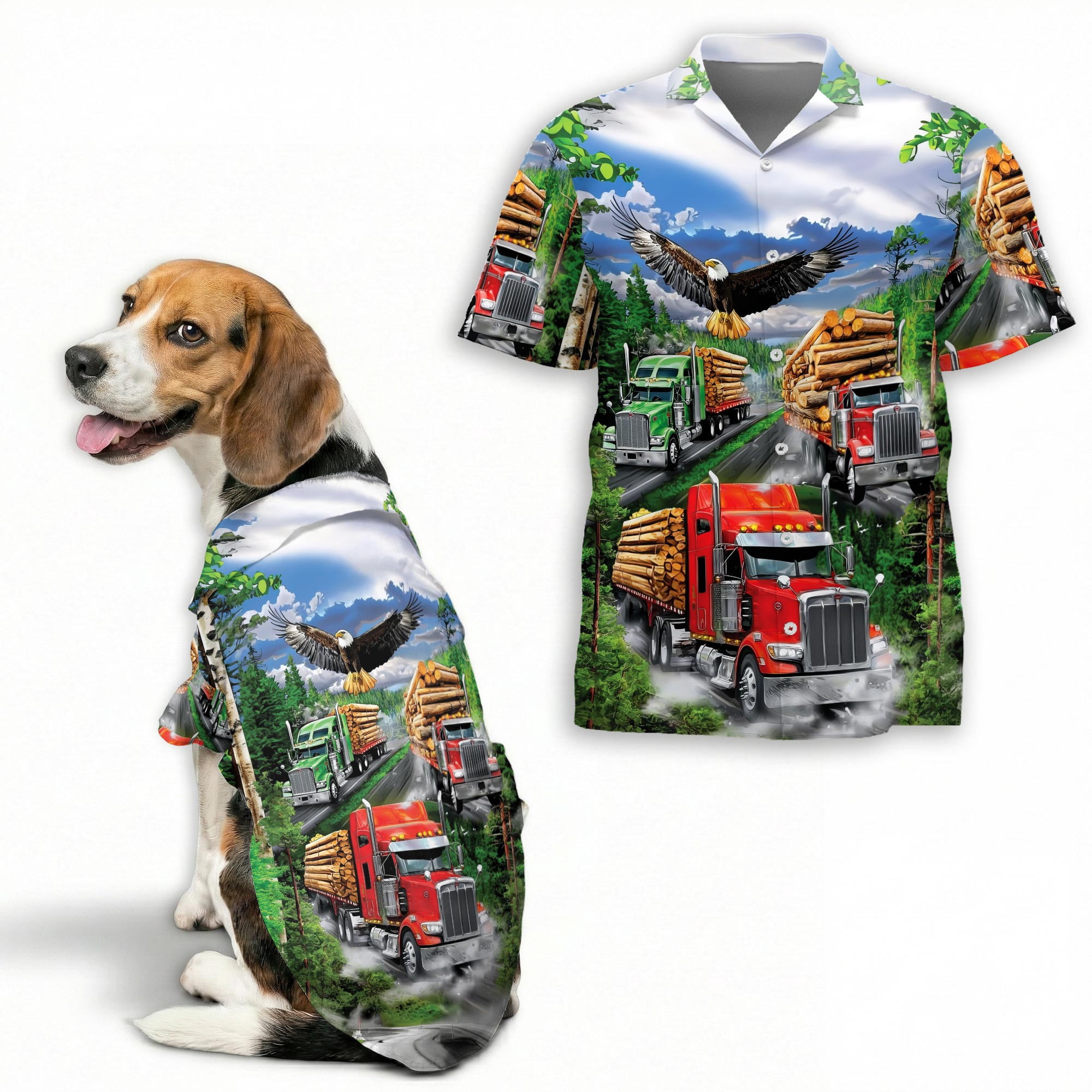 Trucker Logging Forest Eagle Hawaiian Shirt, Button Down Shirt for ...