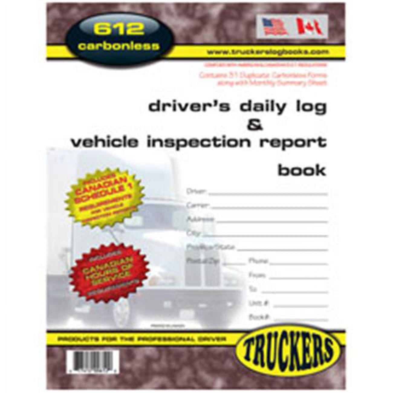 Truckers Supply 612TS Canadian Drivers Daily Log & Vehicle Inspection ...