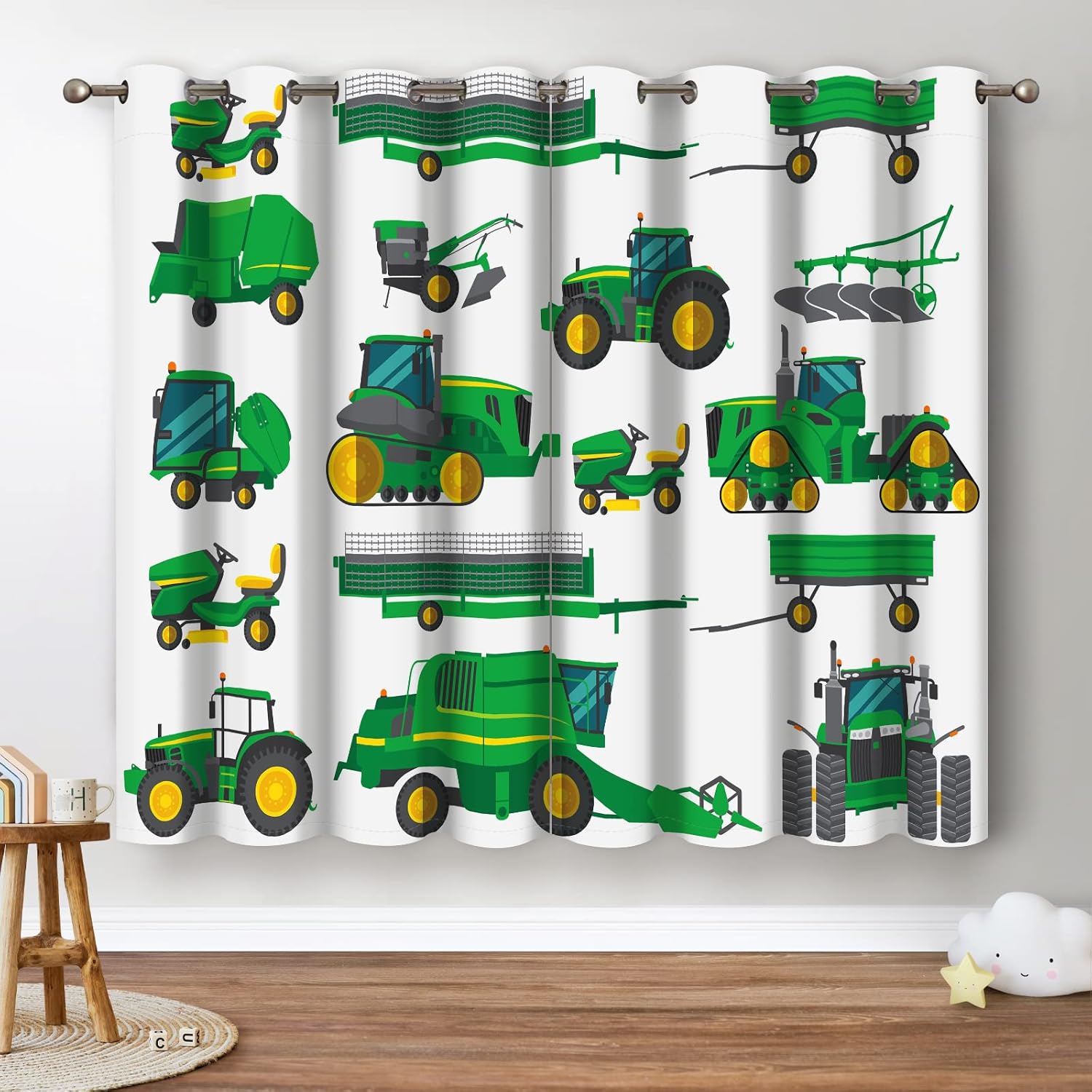 Trucks Cartoon Window Drapes for Bedroom：Excavators Equipment Window ...