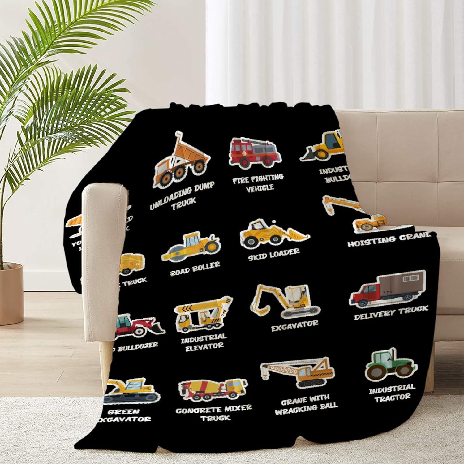 Trucks Construction Garbage Bulldozer Cartoon Car Flannel Lightweight ...