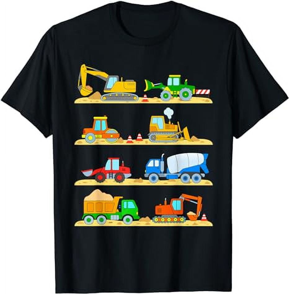 Trucks Excavator Cement Truck Bulldozer Construction Vehicle T-Shirt ...