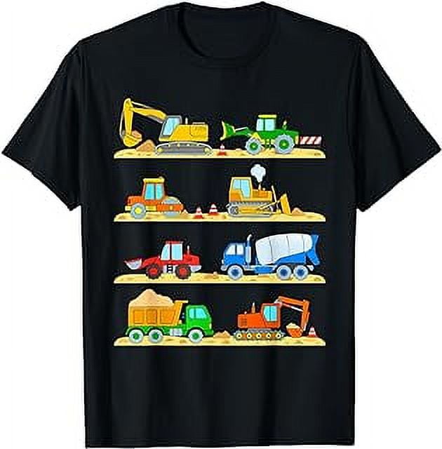 Trucks Excavator Cement Truck Bulldozer Construction Vehicle T-Shirt ...