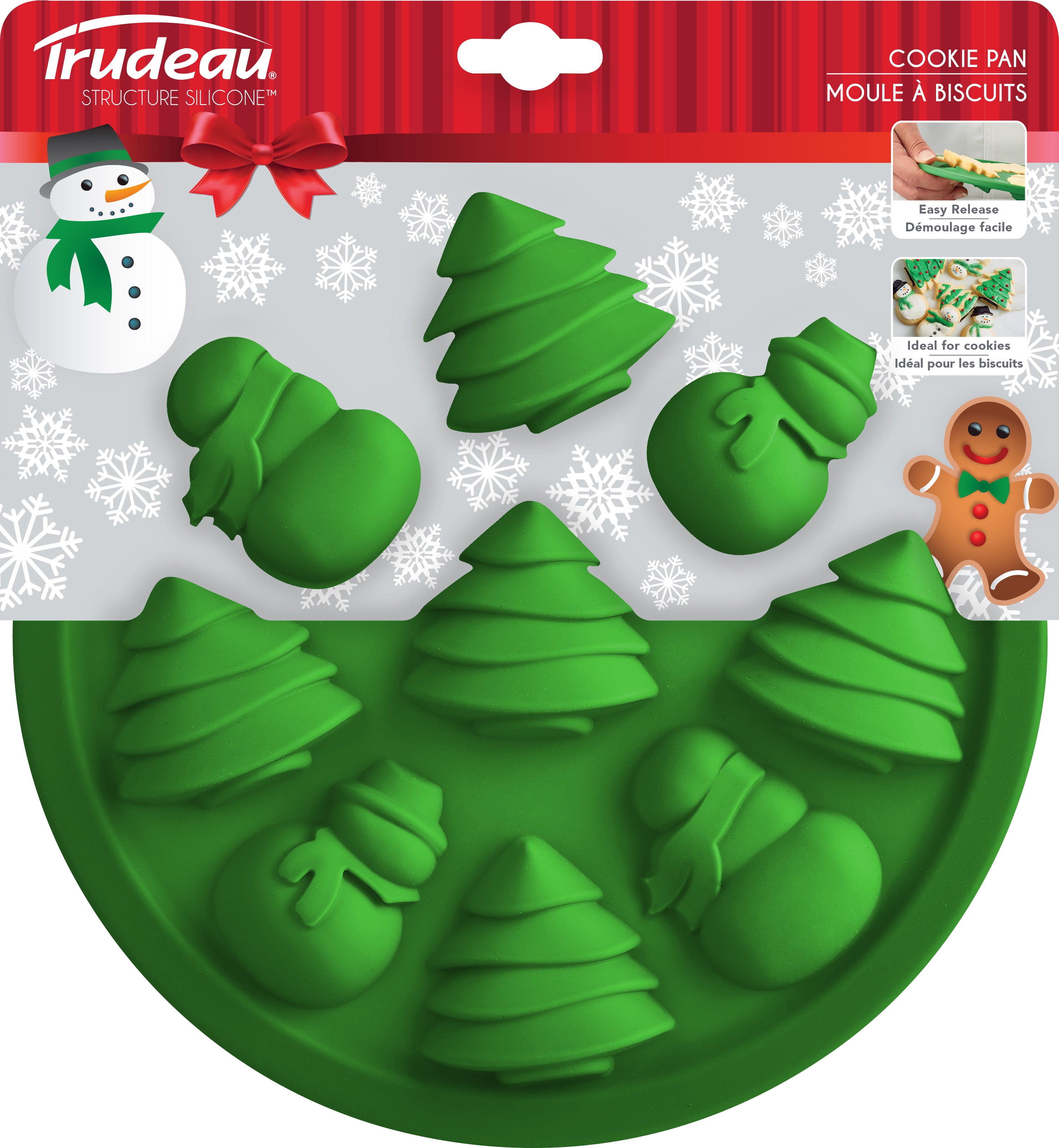 Trudeau Christmas Tree & Snowman Muffin Cake Pan - 9 Round - Walmart.com