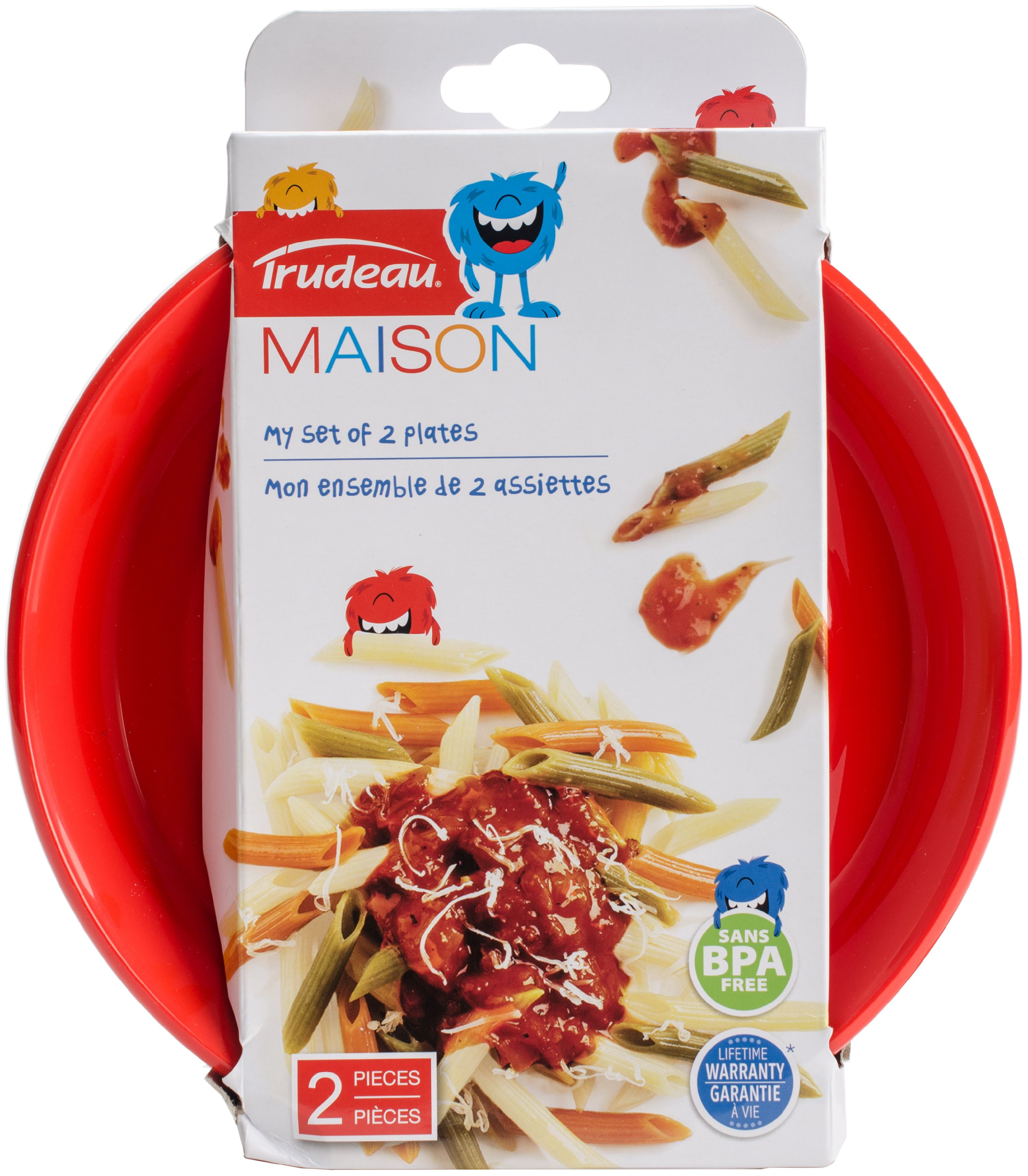 Trudeau Maison My Set Of 2 Plates 8.25" Dinnerware For Kids-Red & White ...