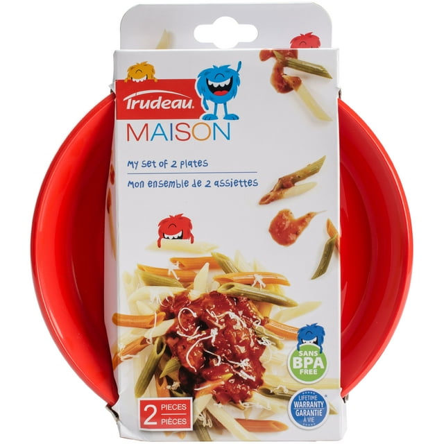 Trudeau Maison My Set Of 2 Plates 8.25" Dinnerware For Kids-Red & White ...