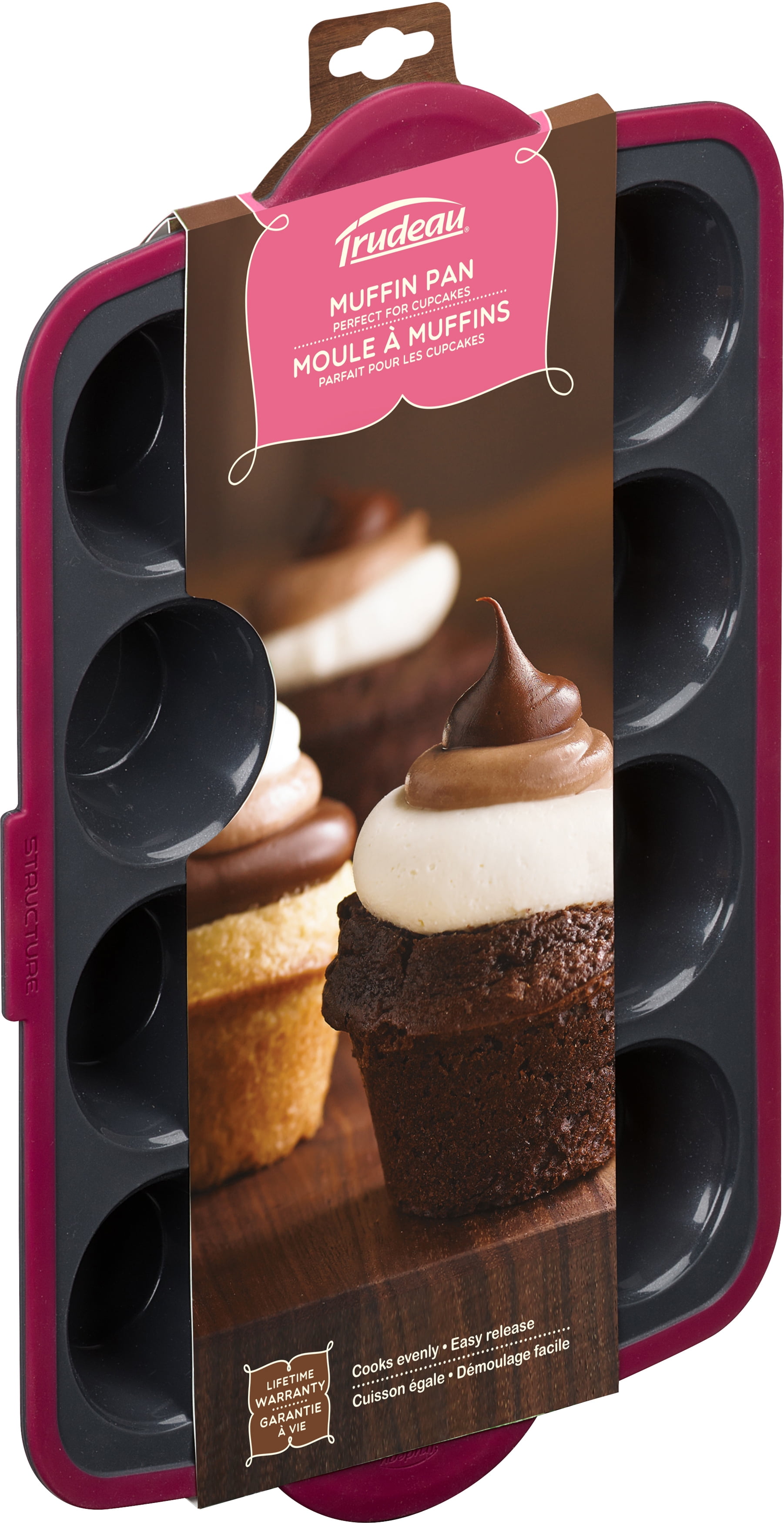 Trudeau Maison Structure Pro Muffin Pan Fuchsia/Gray-12 Cavity 16.5"X11 ...