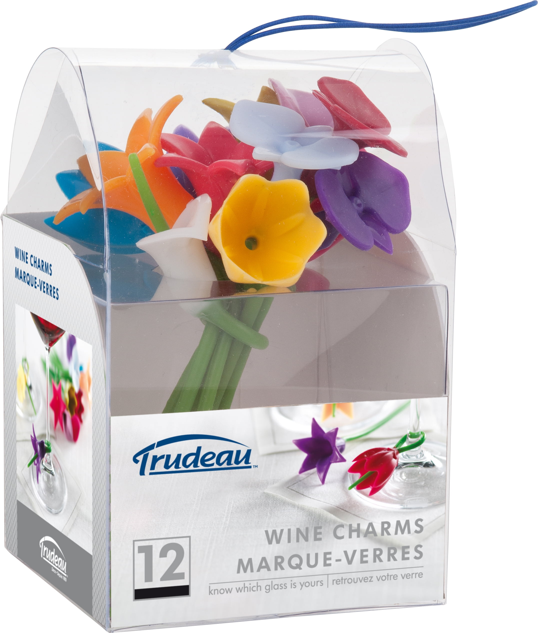 Trudeau Silicone Flower-Shaped Wine Charms, Assorted Colors, 12-Pack ...